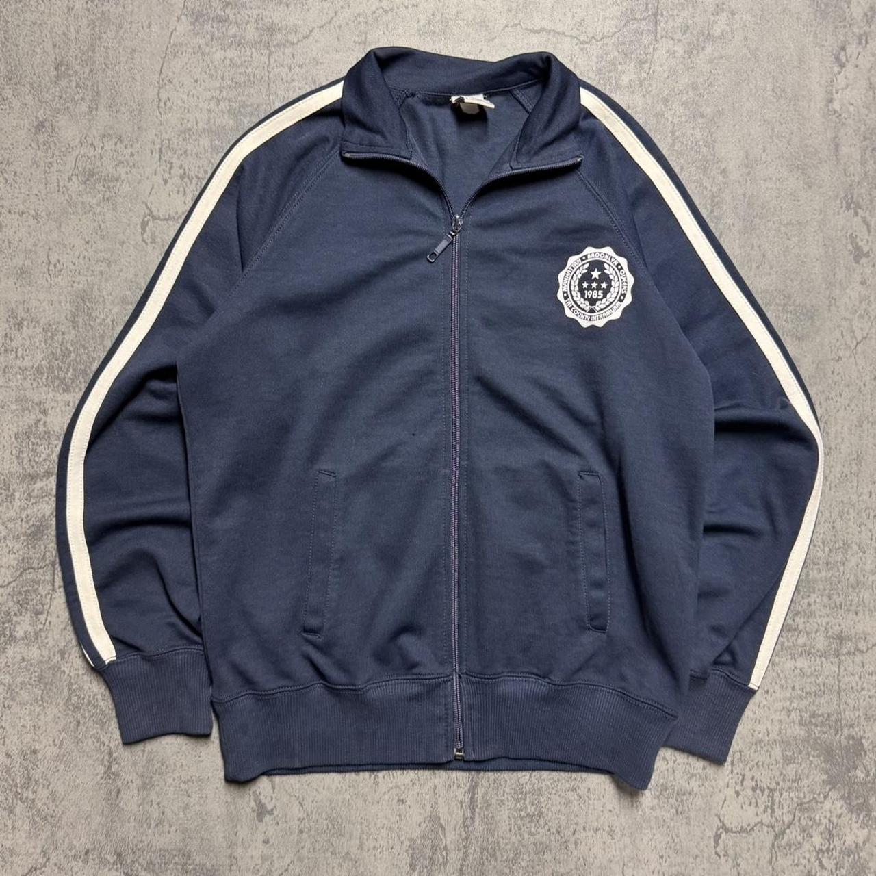 y2k navy blue zip-up track jacket sz small... | Depop