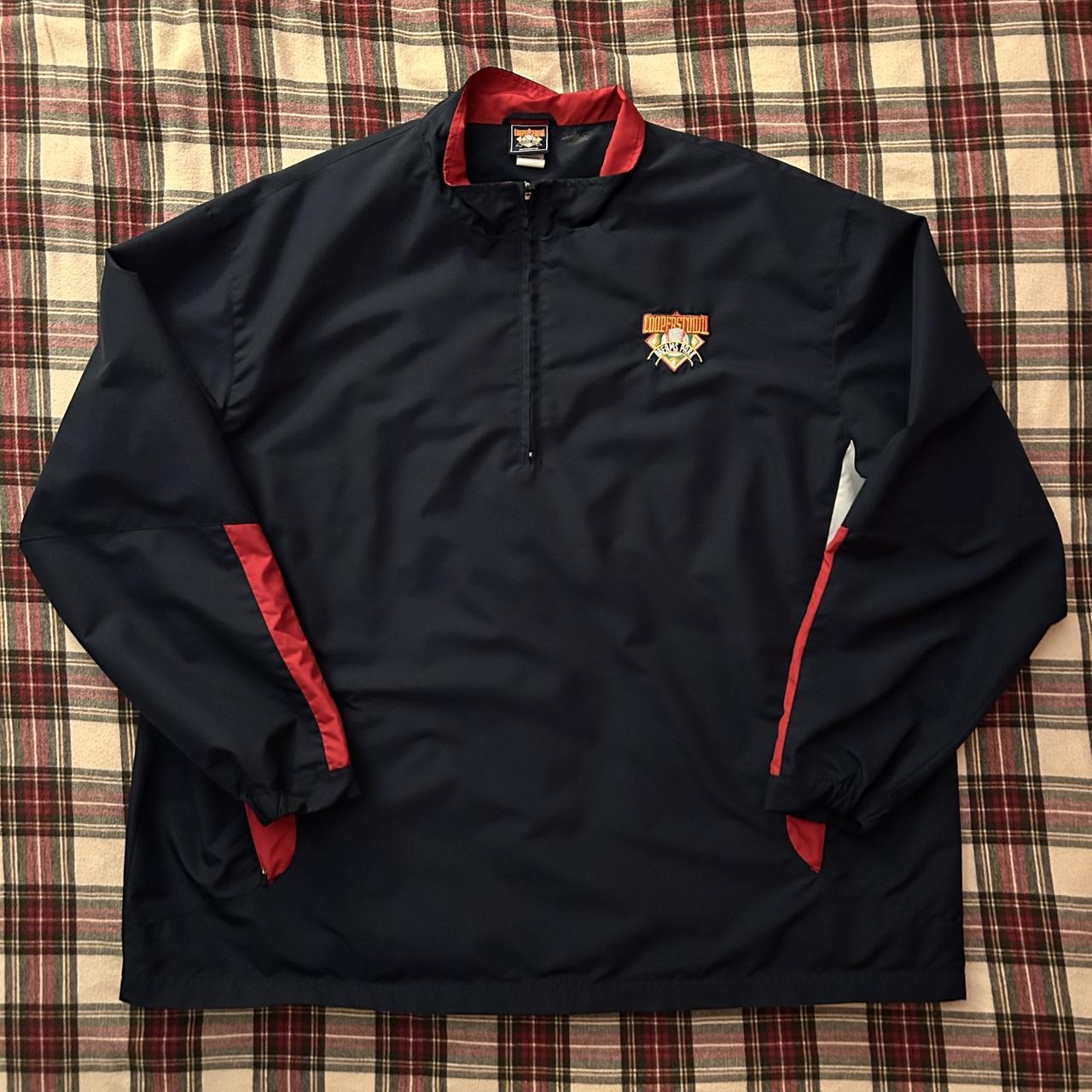 navy blue and red baseball windbreaker sports... - Depop