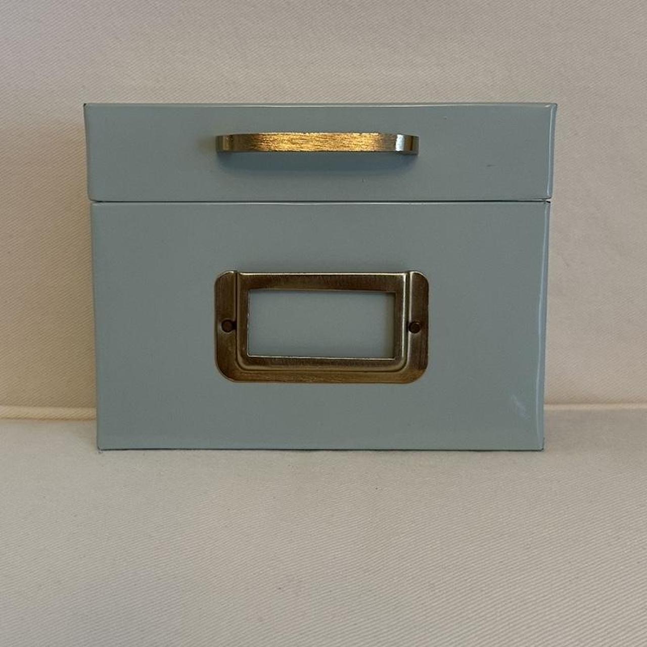 Blue metal box with brass handle #retrodecor #office... - Depop