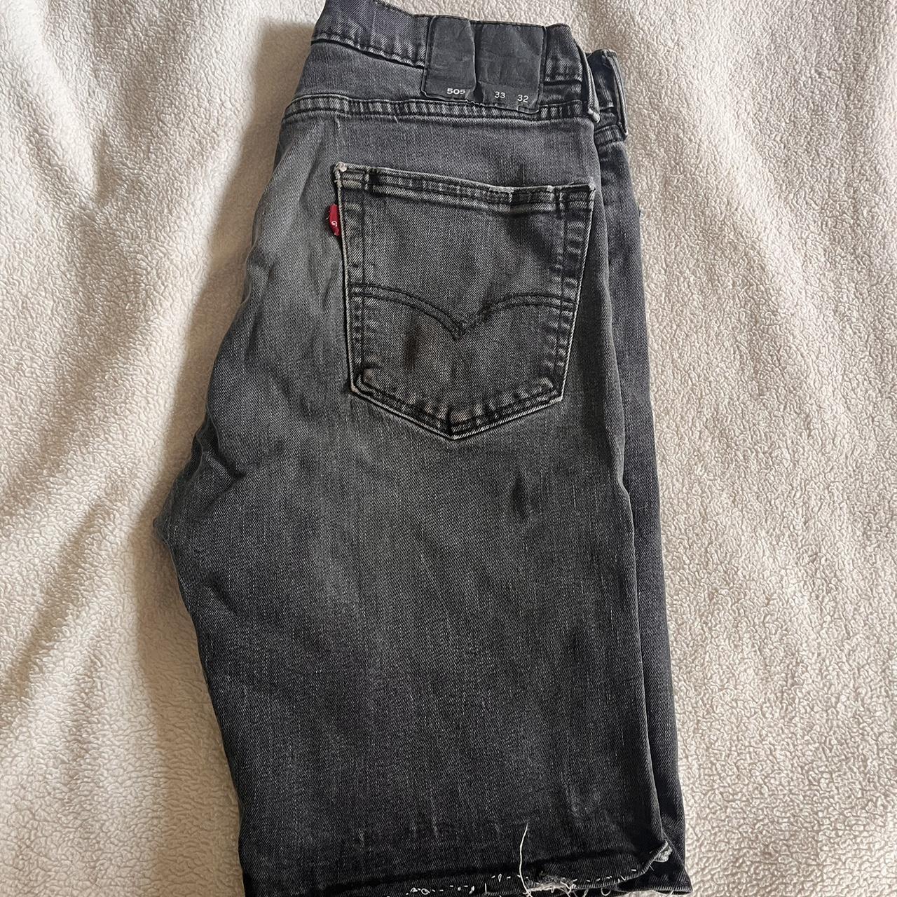 Levis jorts- cut into jorts & hand hemmed w/ white... - Depop