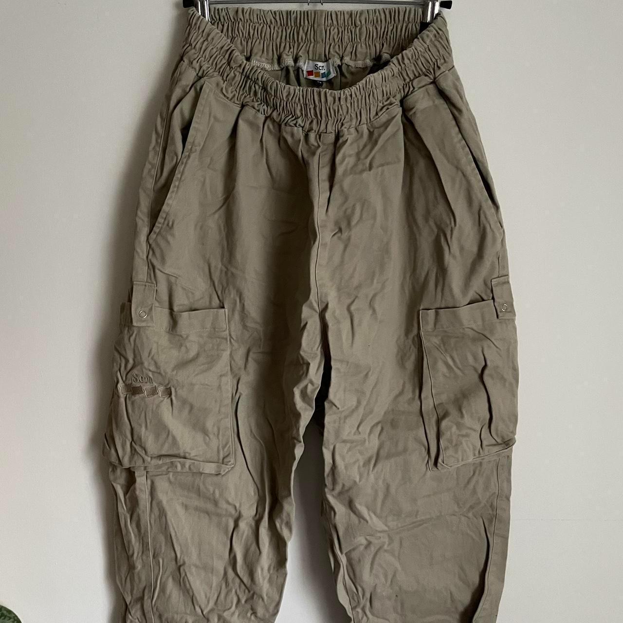 SCRT cargo trousers with elastic aged waist - Depop