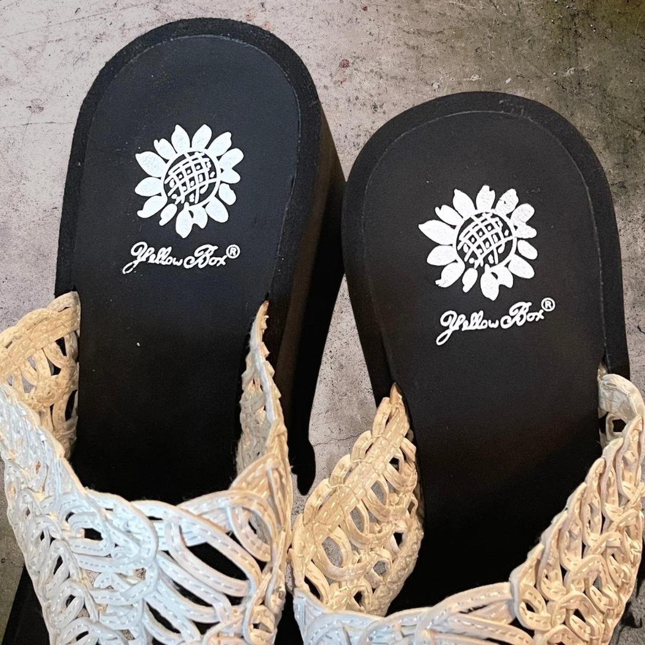 Yellow Box Women's Black and Cream Sandals | Depop