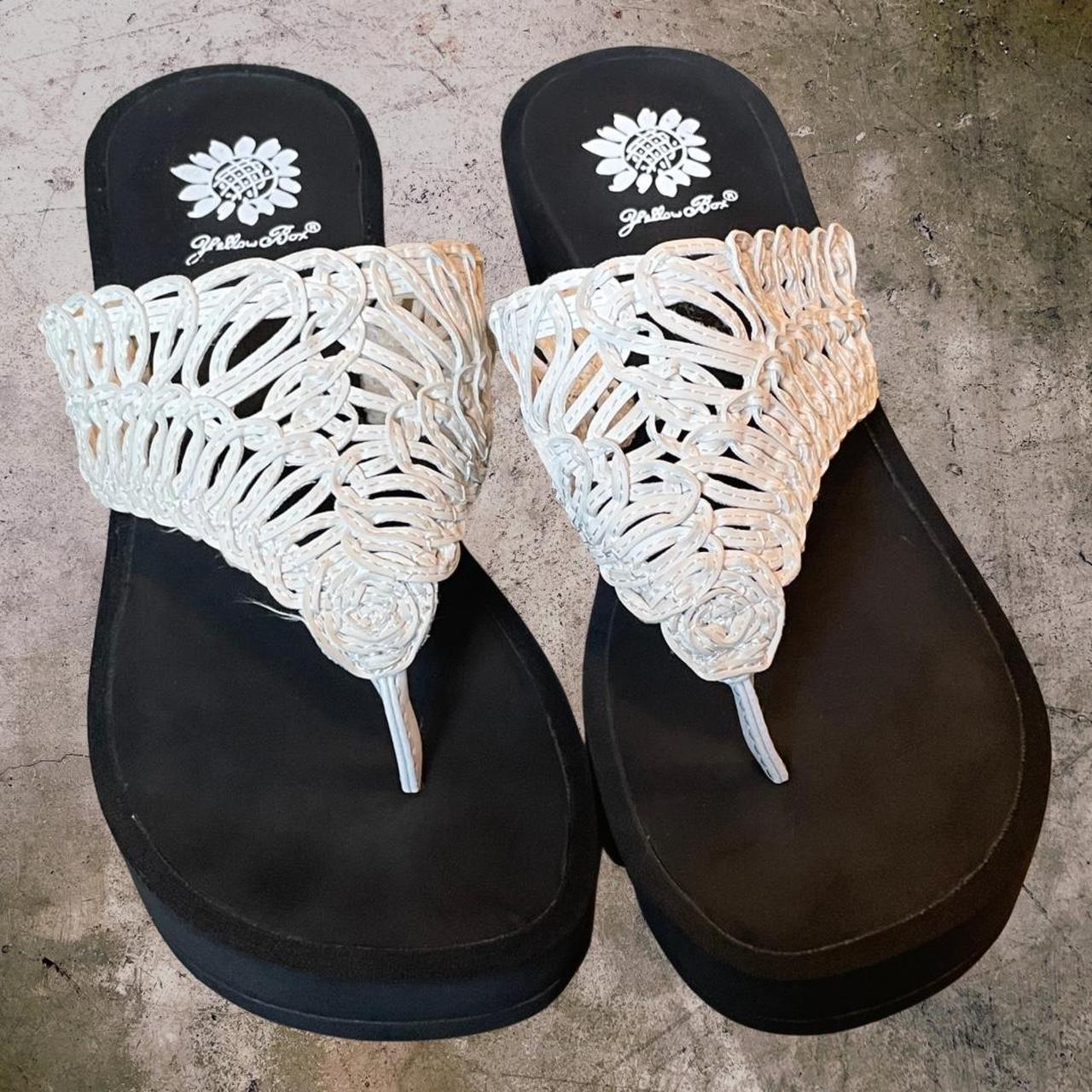 Yellow Box Women's Black and Cream Sandals | Depop