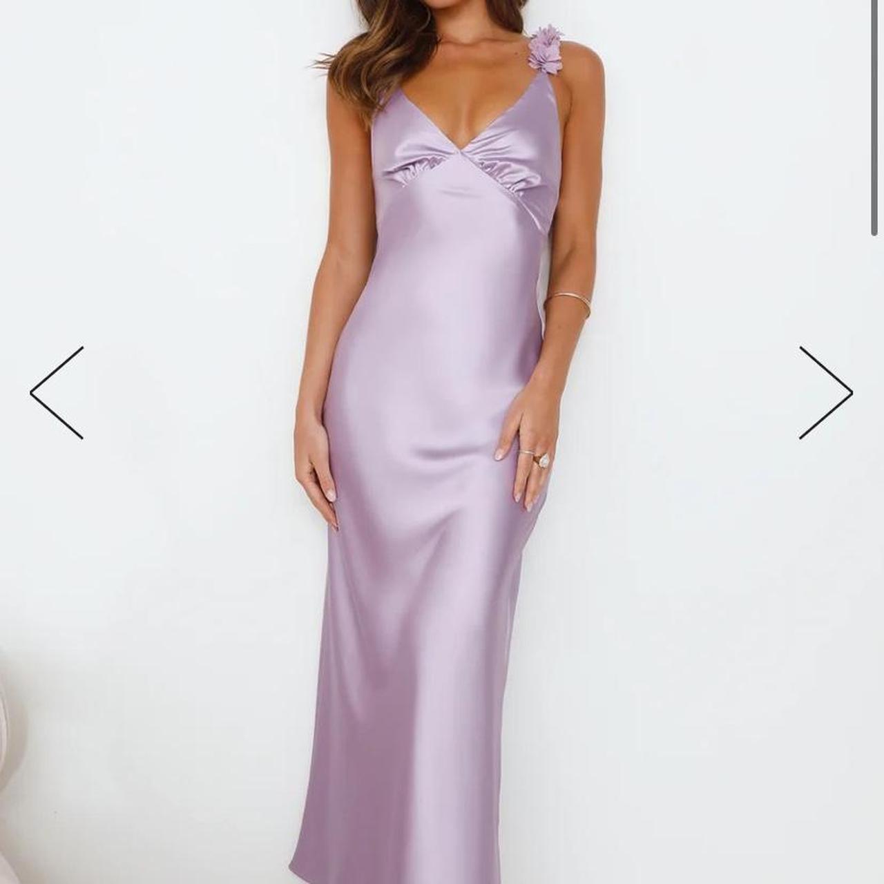 long silk purple dress!! super cute floral straps!!... | Depop