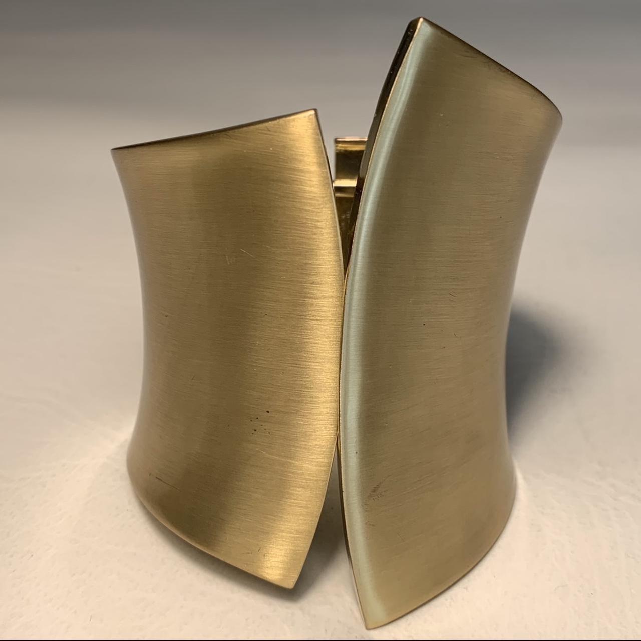 Y2K Elsa Peretti inspired gold metal concave cuff... | Depop