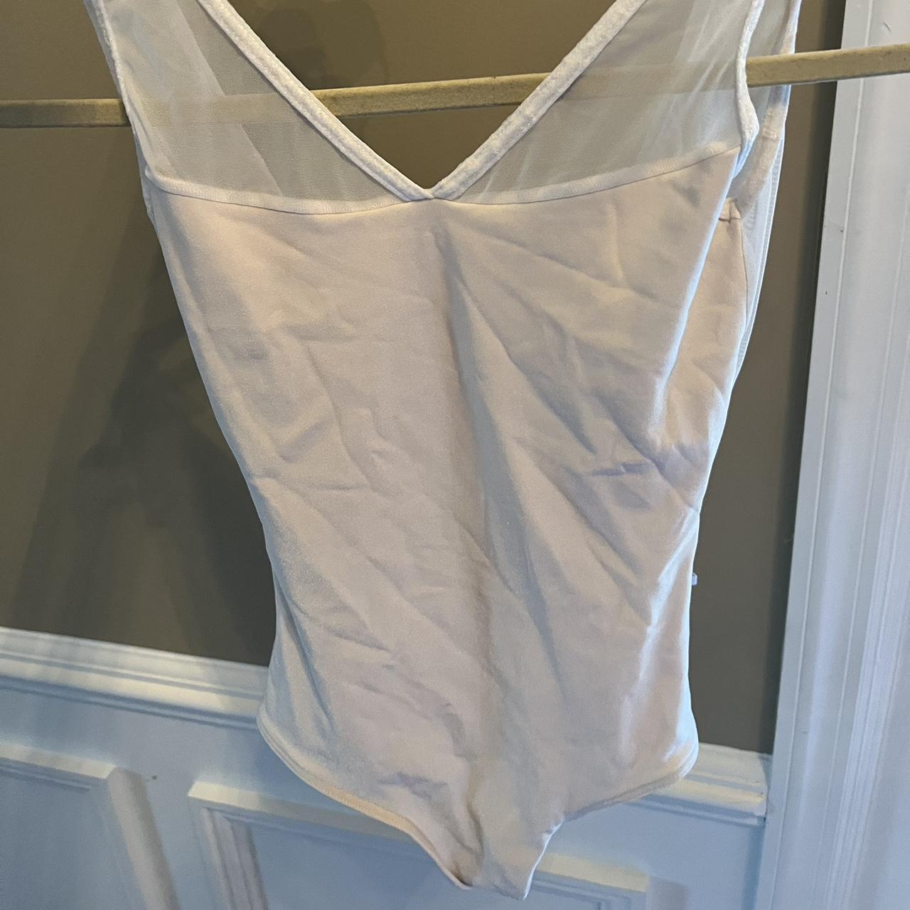 YUMIKO leotard white gina mesh with white velvet... - Depop