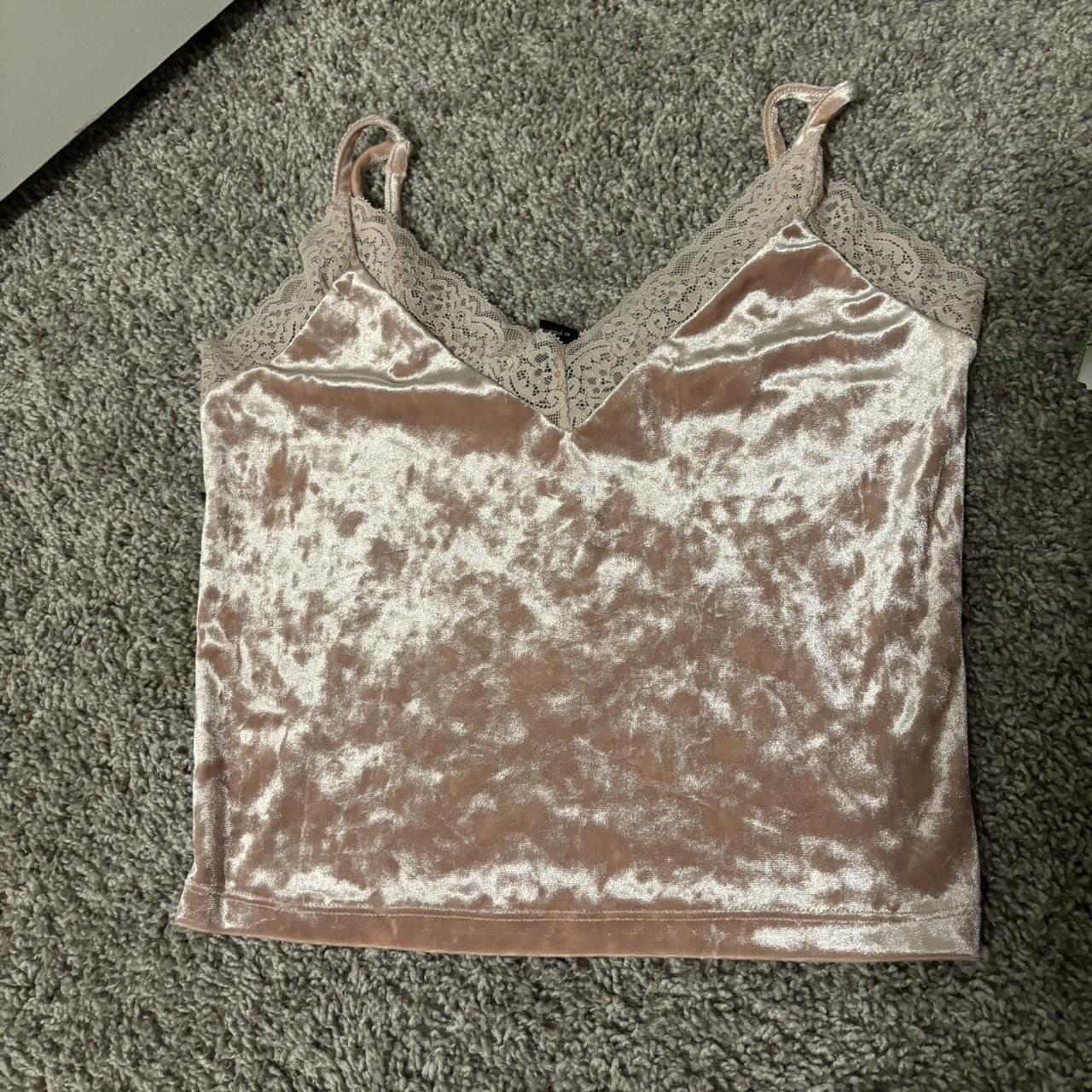 cute Forever 21 pink velvet tank top with lace details - Depop