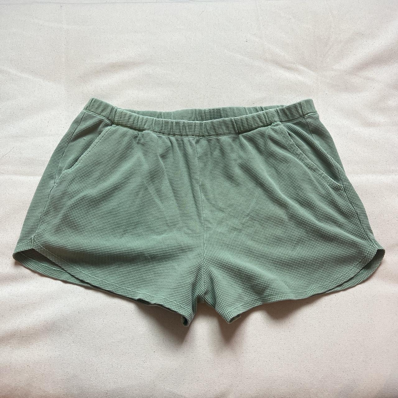 comfiest sage green waffle knit shorts Size XL ~... - Depop