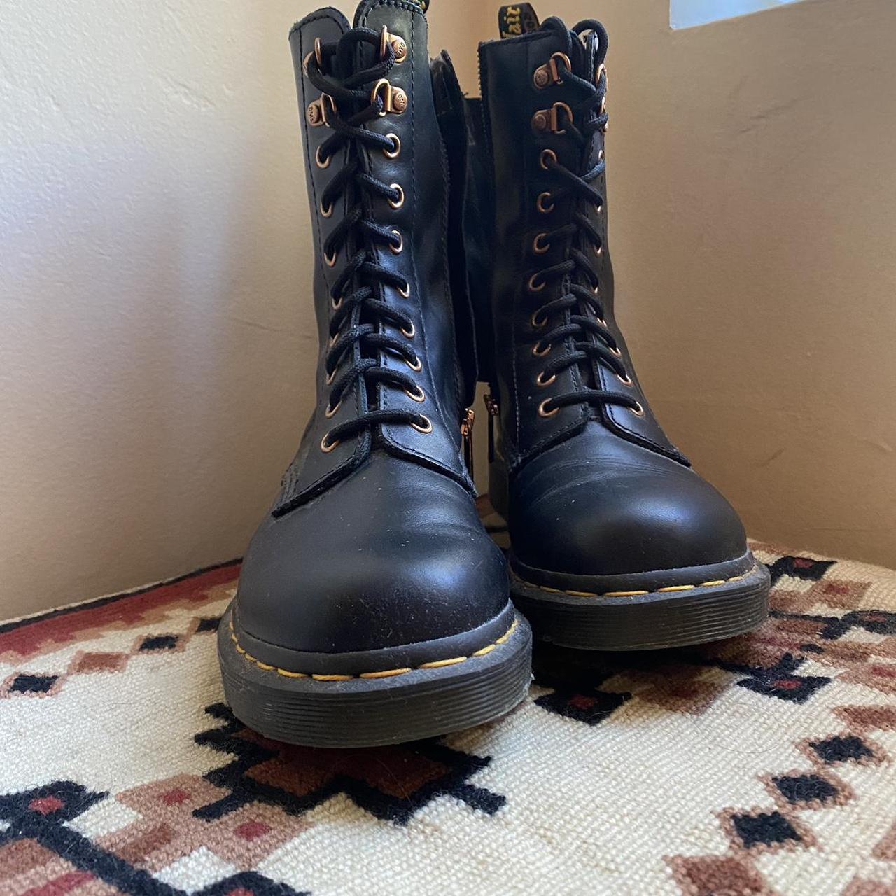 Doc Marten combat boots with rose gold eyelets and... - Depop