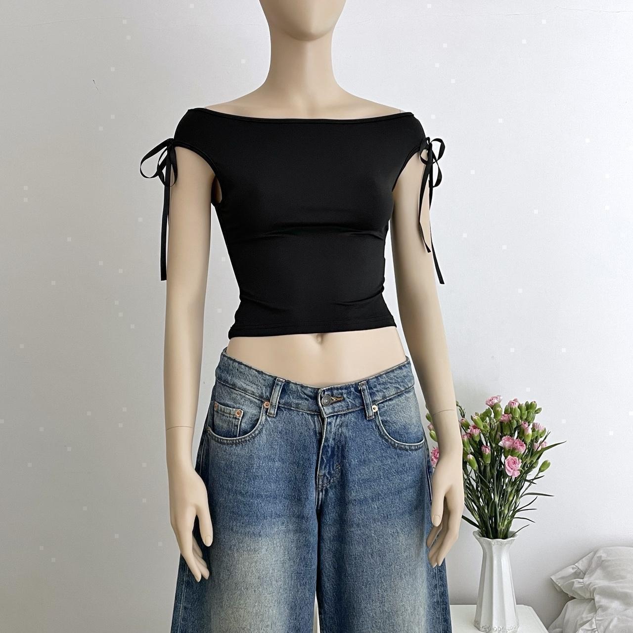 BLACK OFF THE SHOULDER TOP Straight neck/slash... - Depop