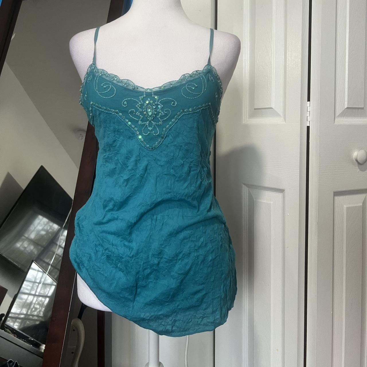 xhilaration- vintage y2k teal beaded cami top! fits... | Depop