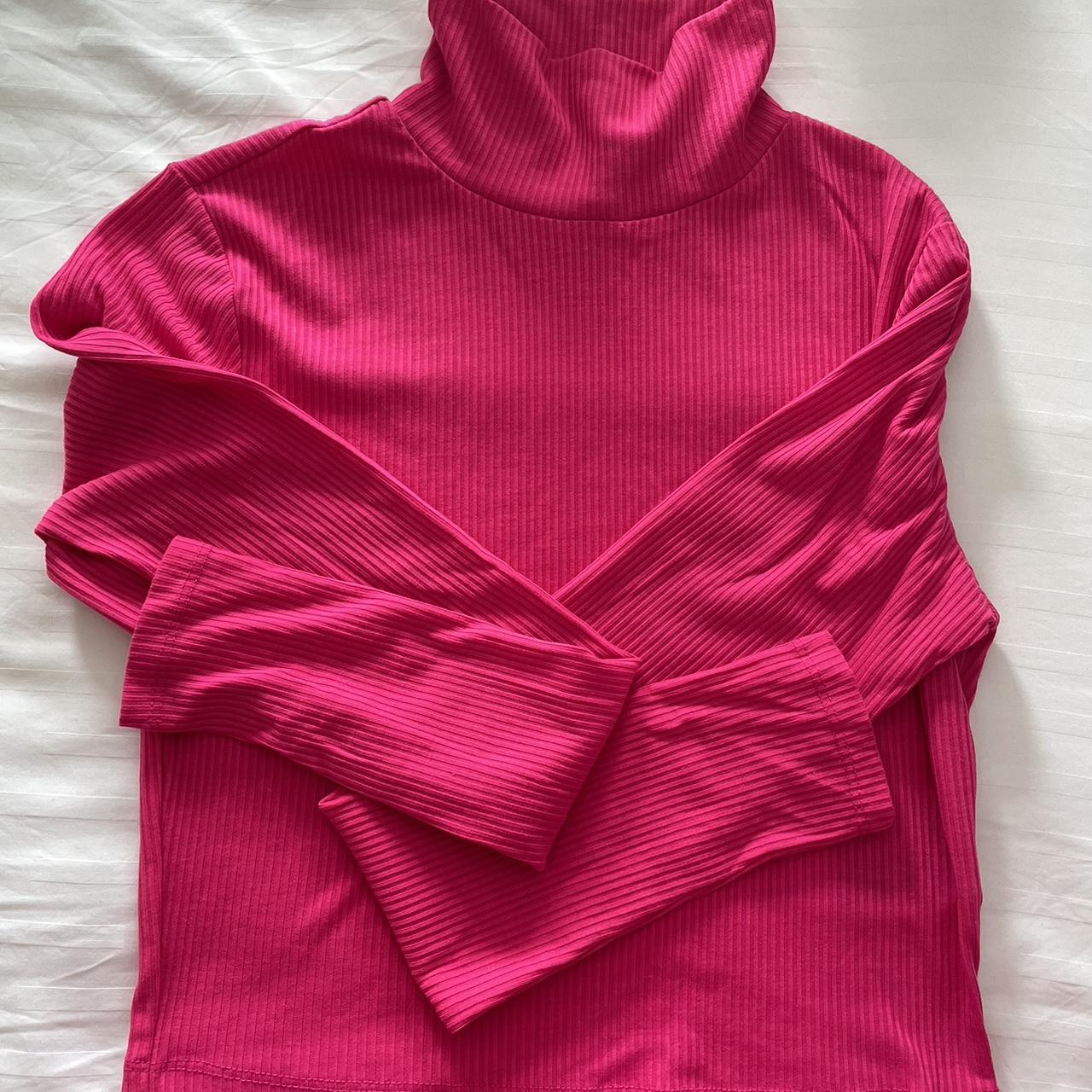 Neon pink high-neck ribbed crop top. BNWOT.... - Depop