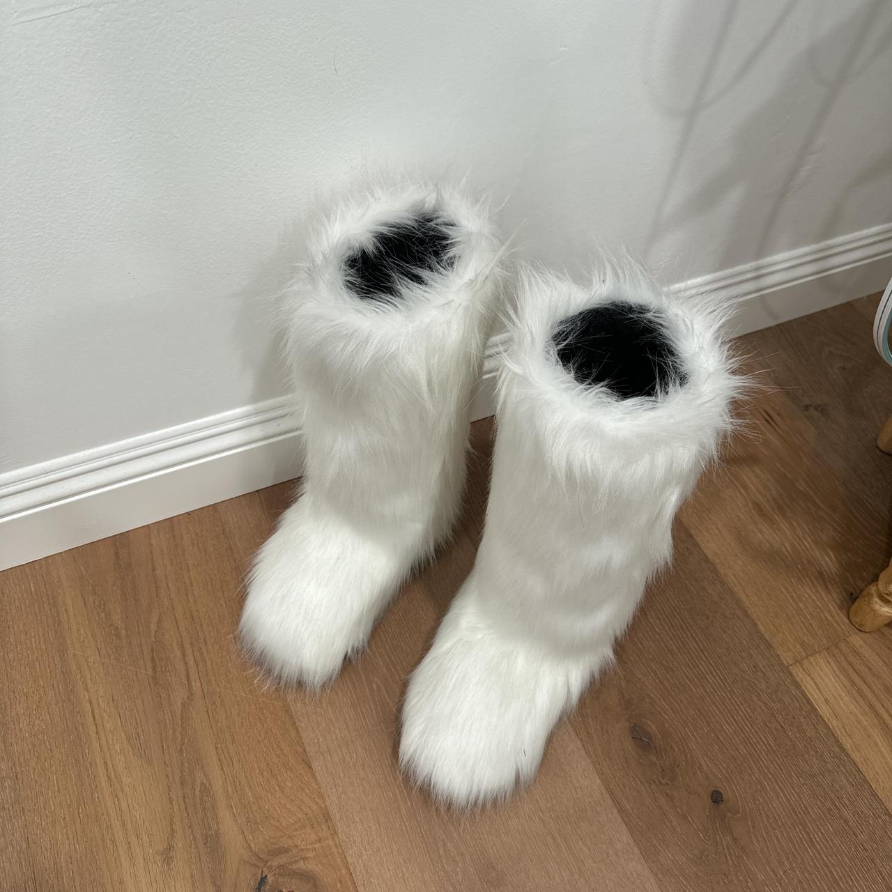White fluffy boots #winterboots These are extreme... | Depop