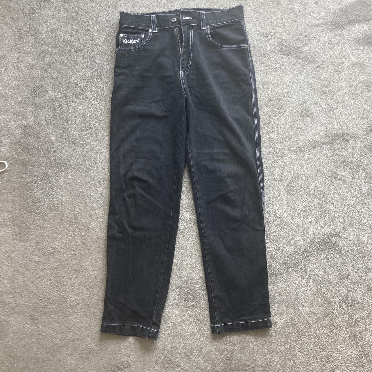 Black and White Reverse Stitch Kickers Baggy Jeans 👖... - Depop