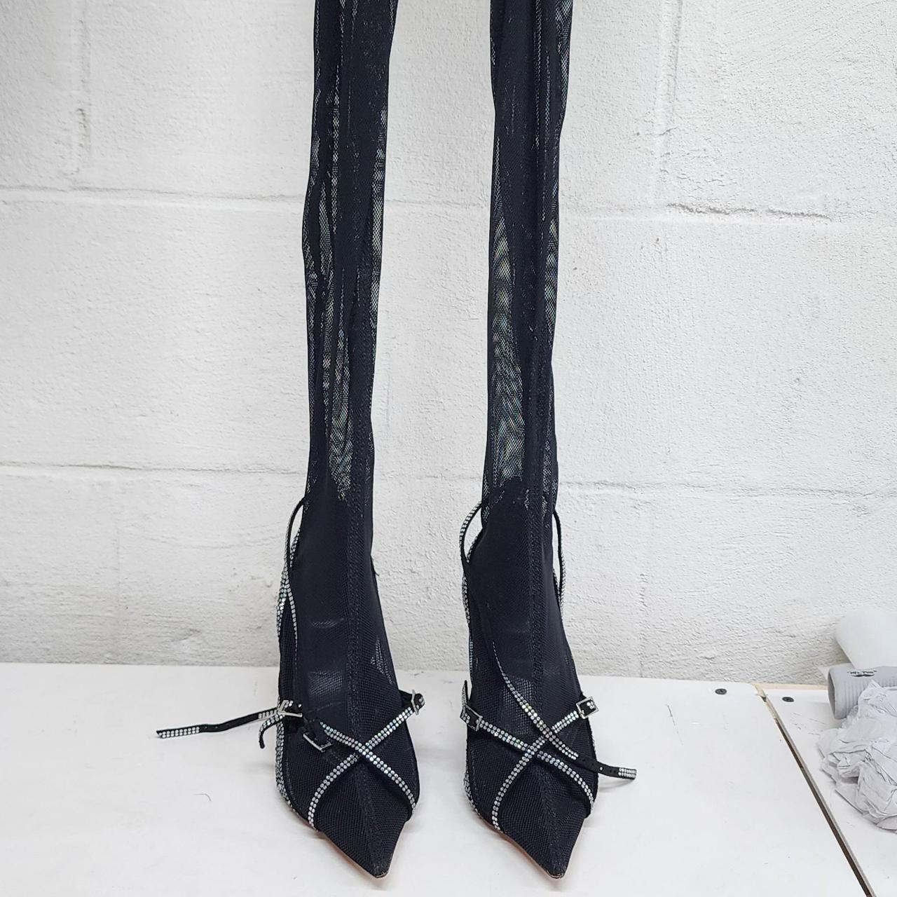 Black mesh over the knee boots with silver... | Depop