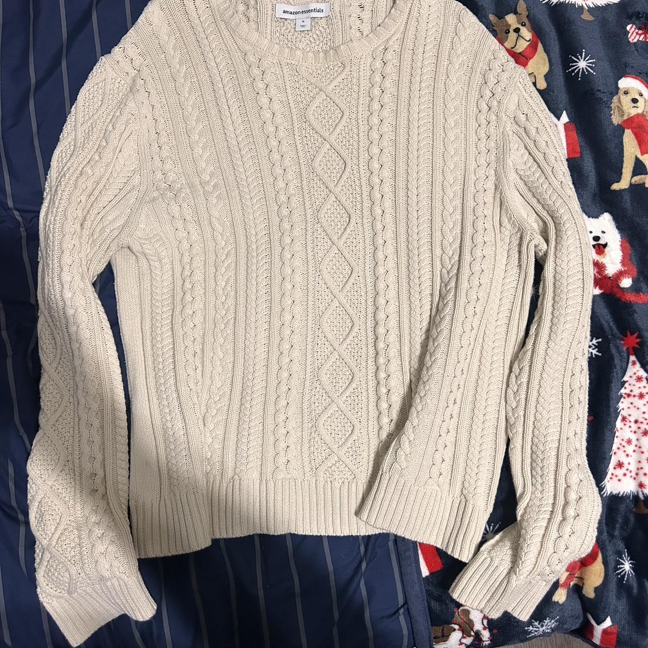 Amazon essentials off white cable knit sweater, size:xl - Depop