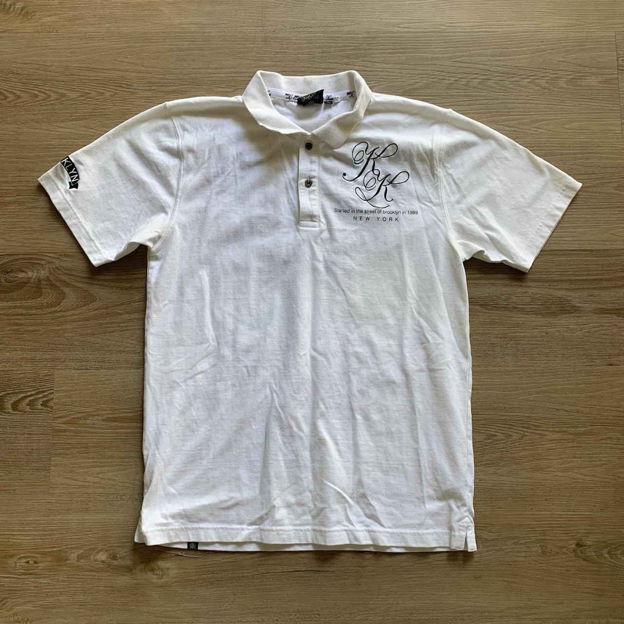 Vintage Kani Gold Graphic Logo White Polo Shirt Mens... | Depop