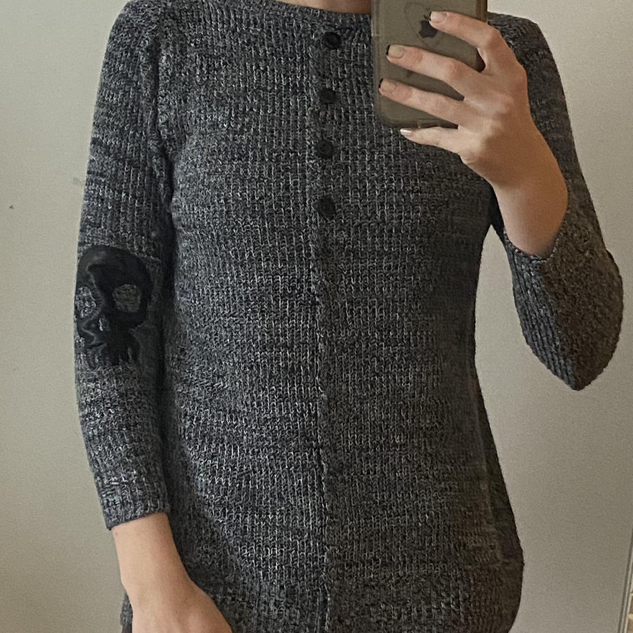Skull button up gray cardigan sweater #cardigan... - Depop