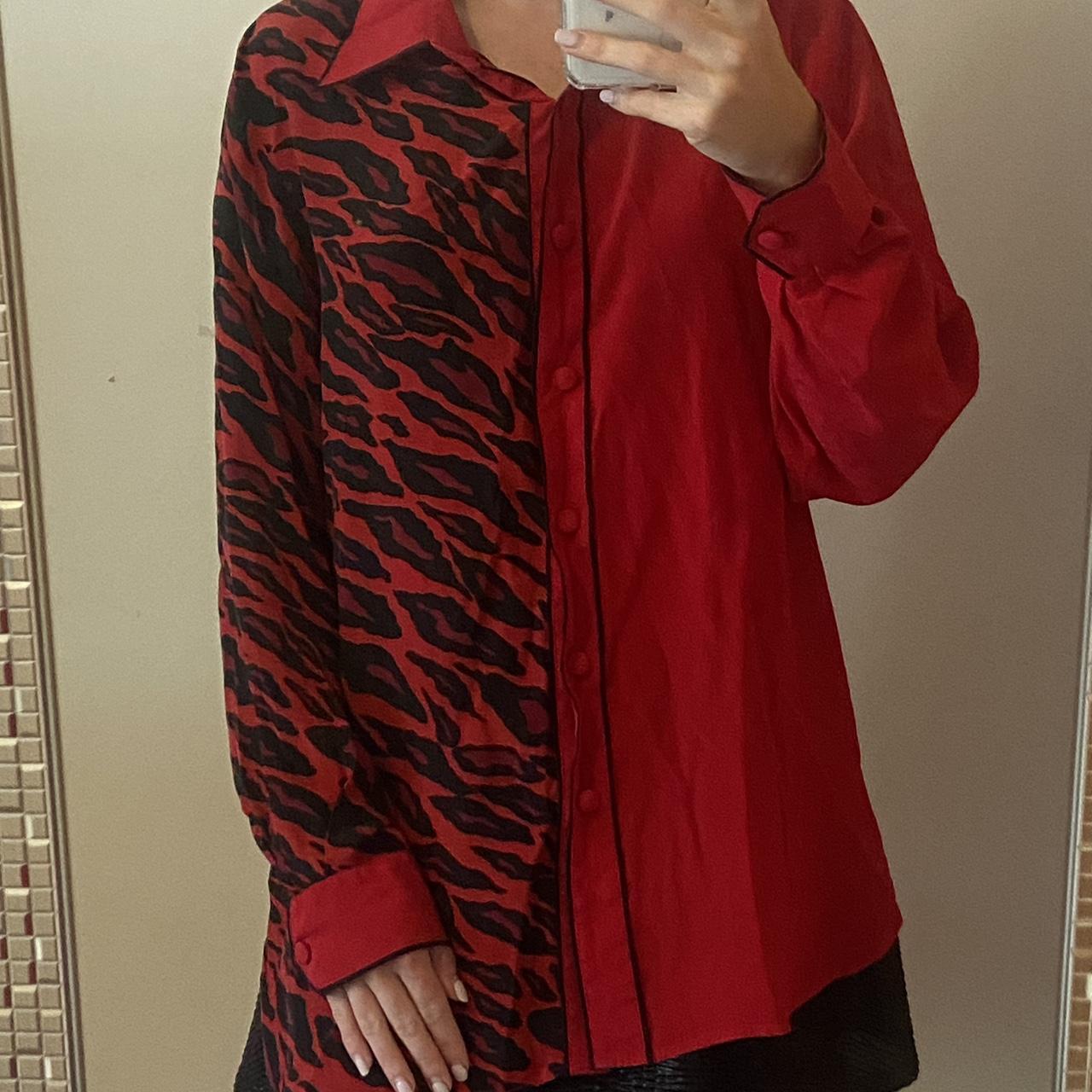 Vintage red silk button down #80s #vintage #leopard... - Depop