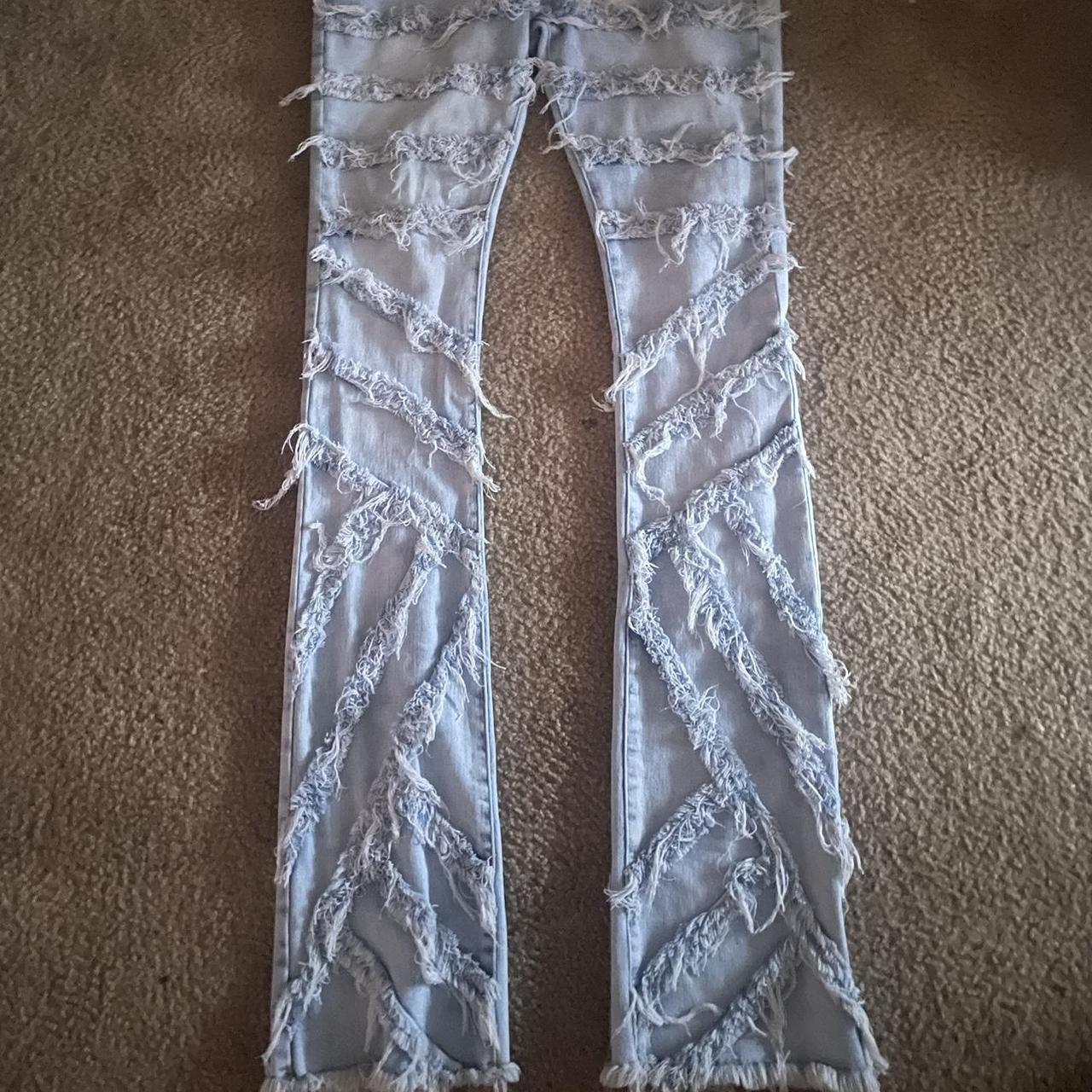 Stacked light blue denim nice fit depending on... - Depop