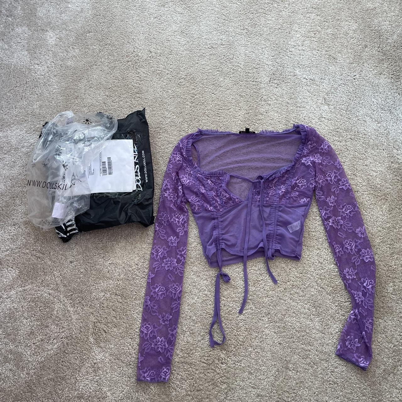 Dolls kill mesh purple lace top dELiA*s runched top... - Depop