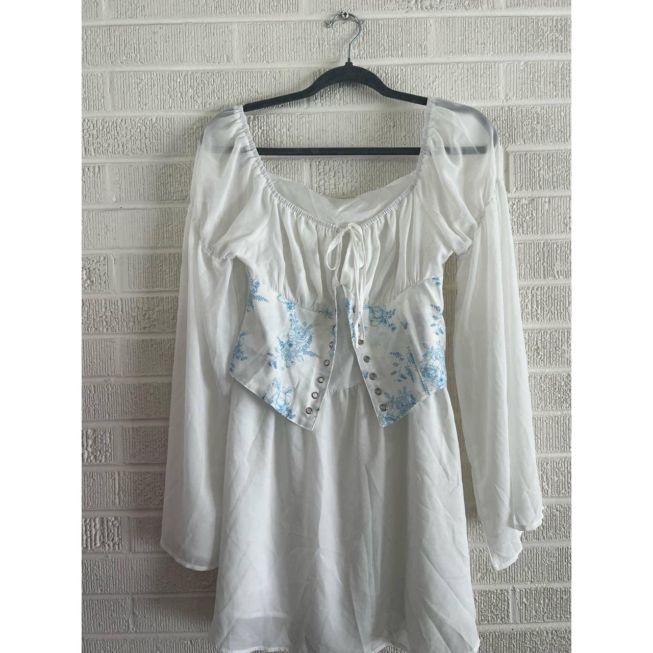 Cider Women's White and Blue Dress | Depop