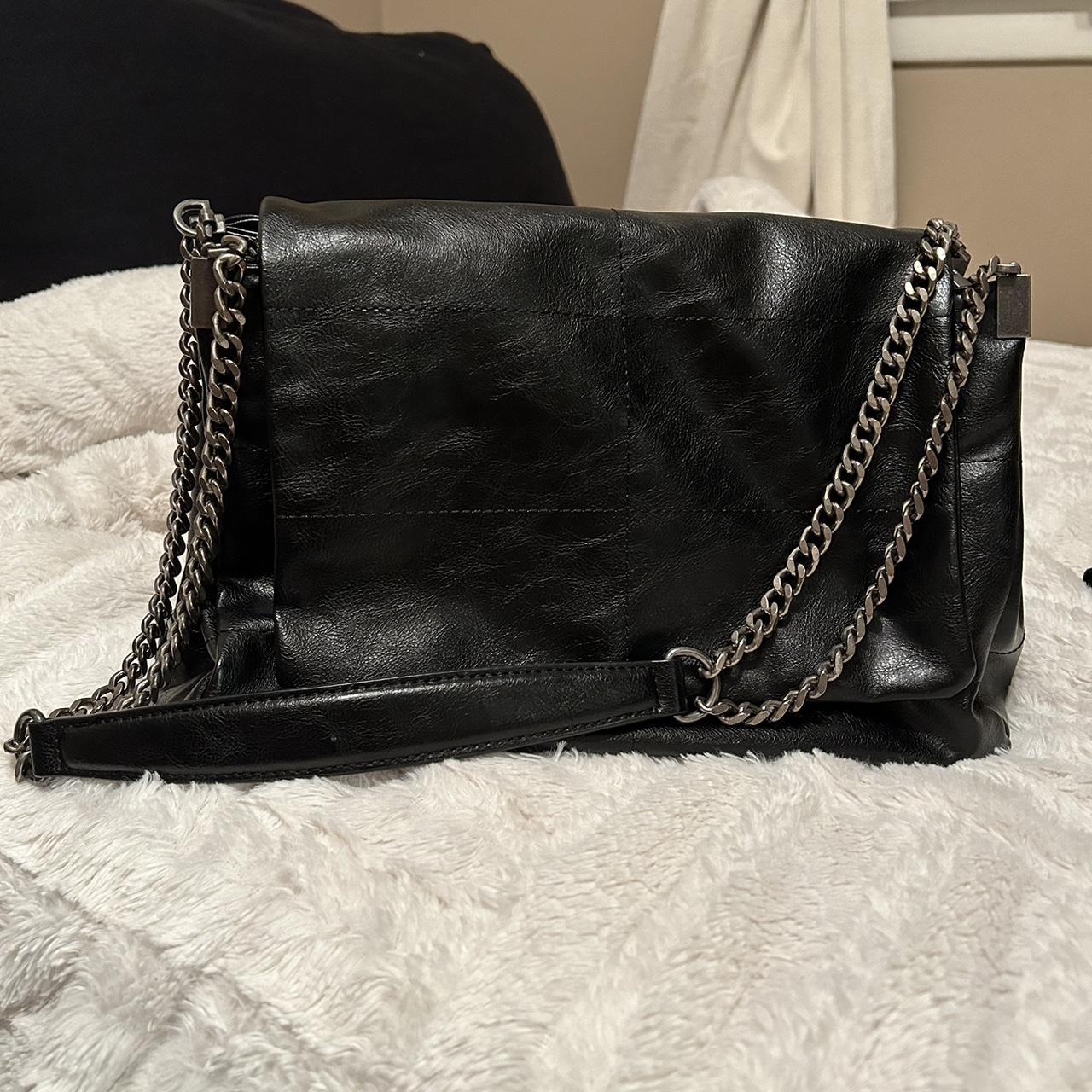 Zara Soft Leather Black Fold Over Chain Shoulder... - Depop
