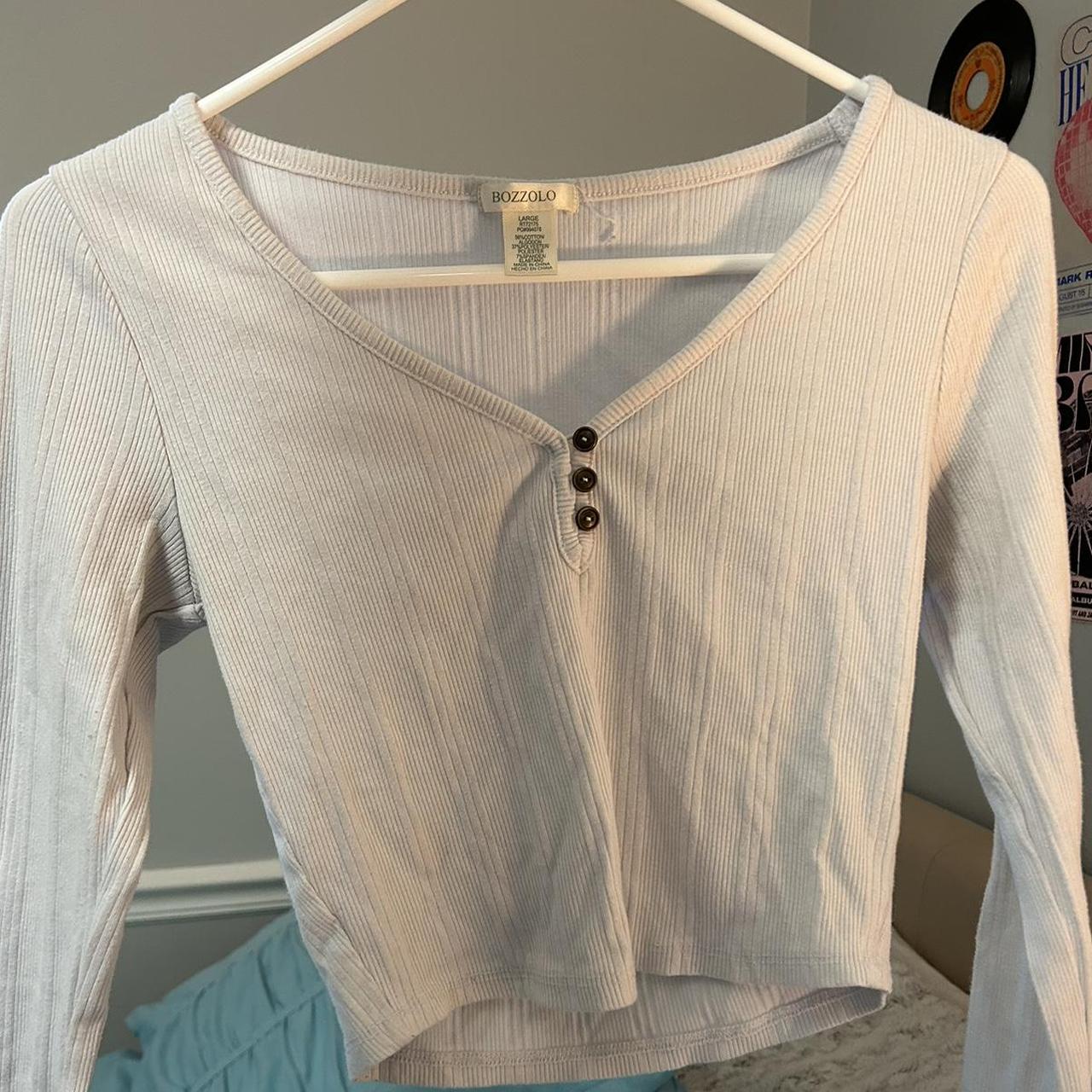 white cropped long sleeve size large but definitely... - Depop