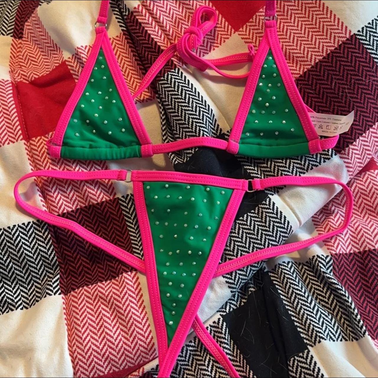 Pink and green 2 piece micro bikini Dancewear / rave... - Depop