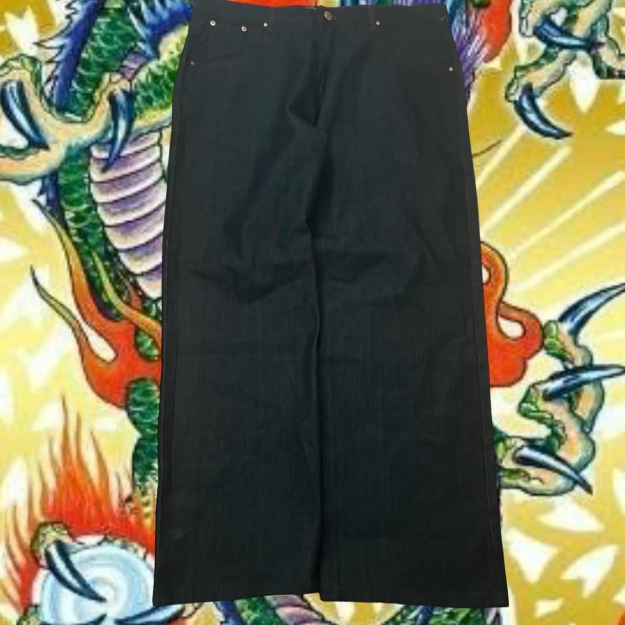 DEADSTOCK Dragon embroided baggy wide leg jeans - Depop