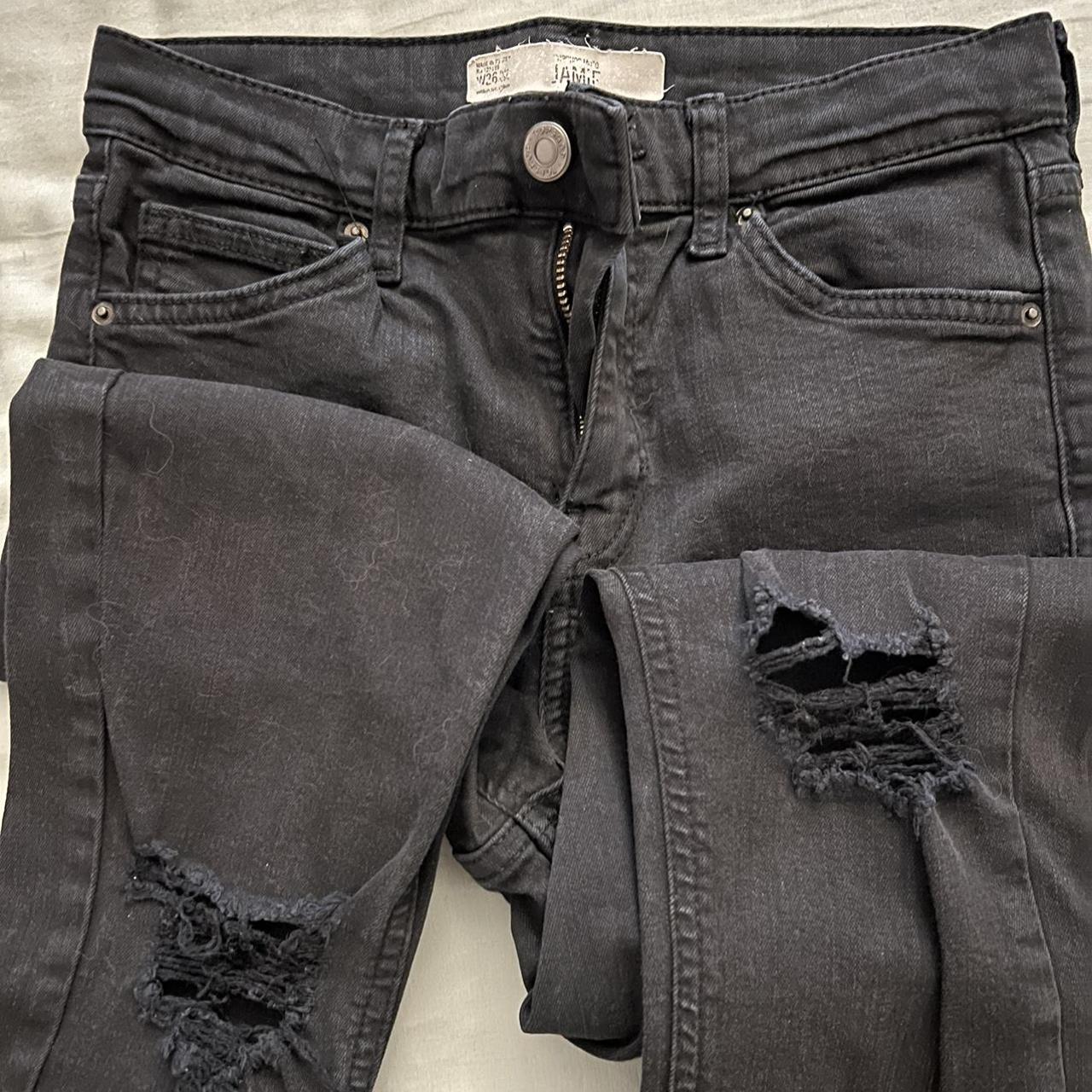 Topshop black knee ripped jeans Size 8 Worn once No... - Depop