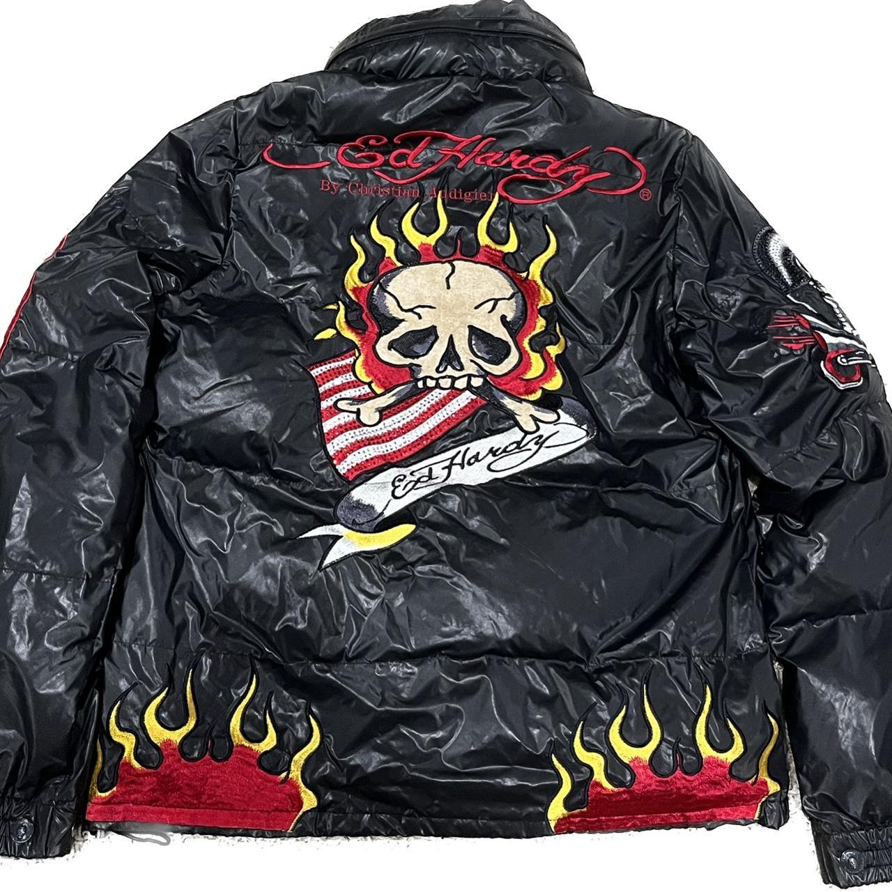Ed Hardy Men's Black and Red Jacket | Depop