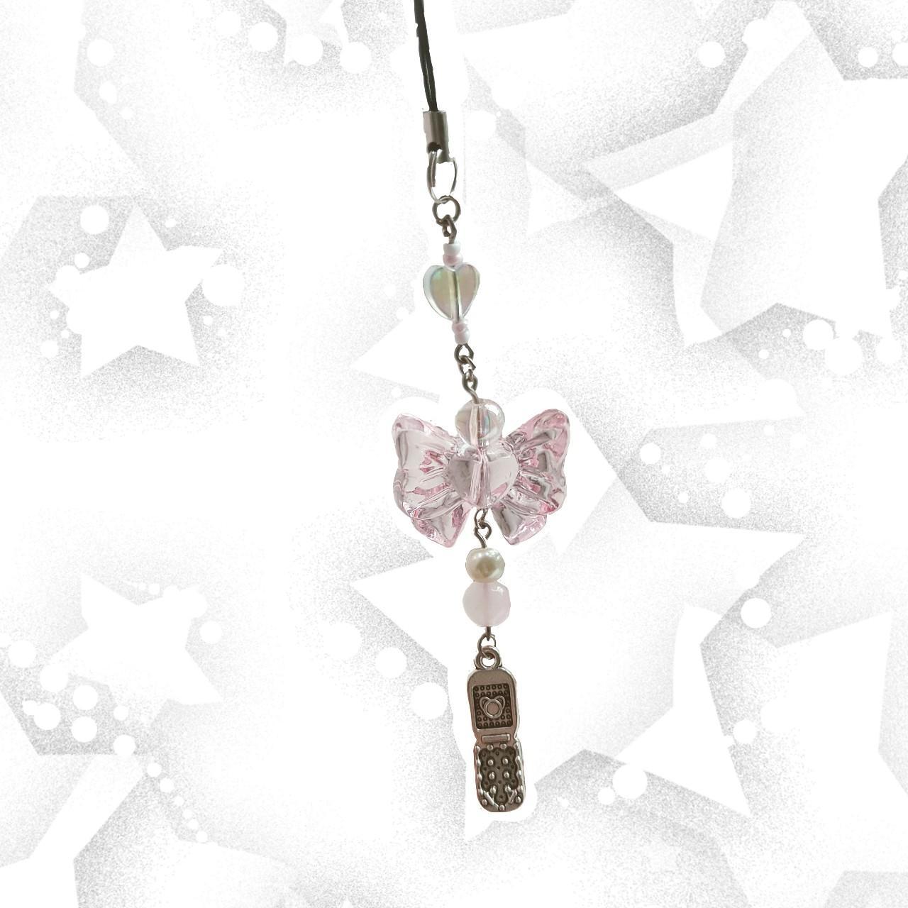 Cute coquette phone charm with flip phone charm... - Depop