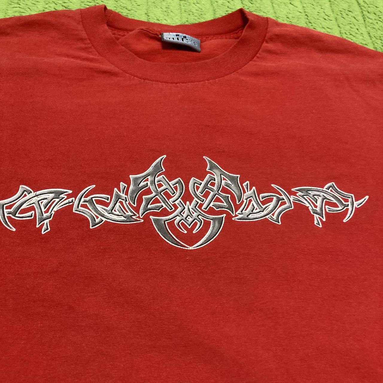 Cyber Y2k red metallic tribal long sleeve shirt... - Depop