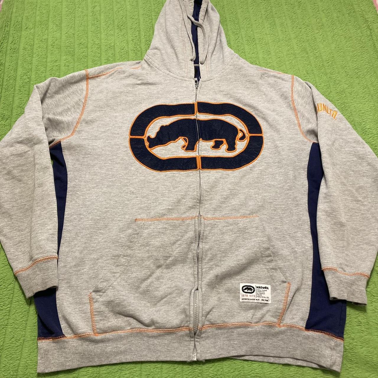 Cyber Y2k grey Ecko unltd zip-up Hoodie Size... - Depop