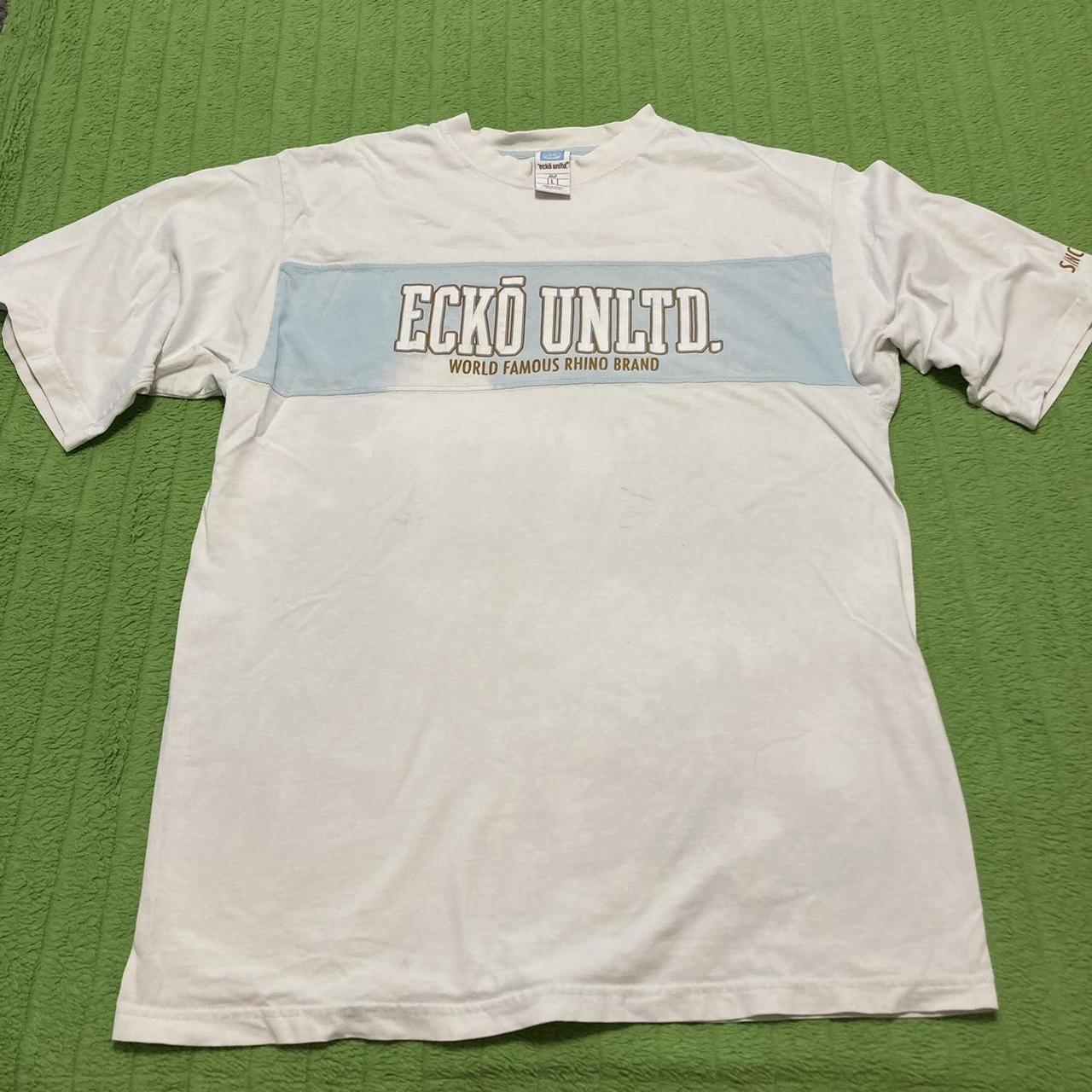 Ecko Unltd. Men's White and Blue T-shirt | Depop