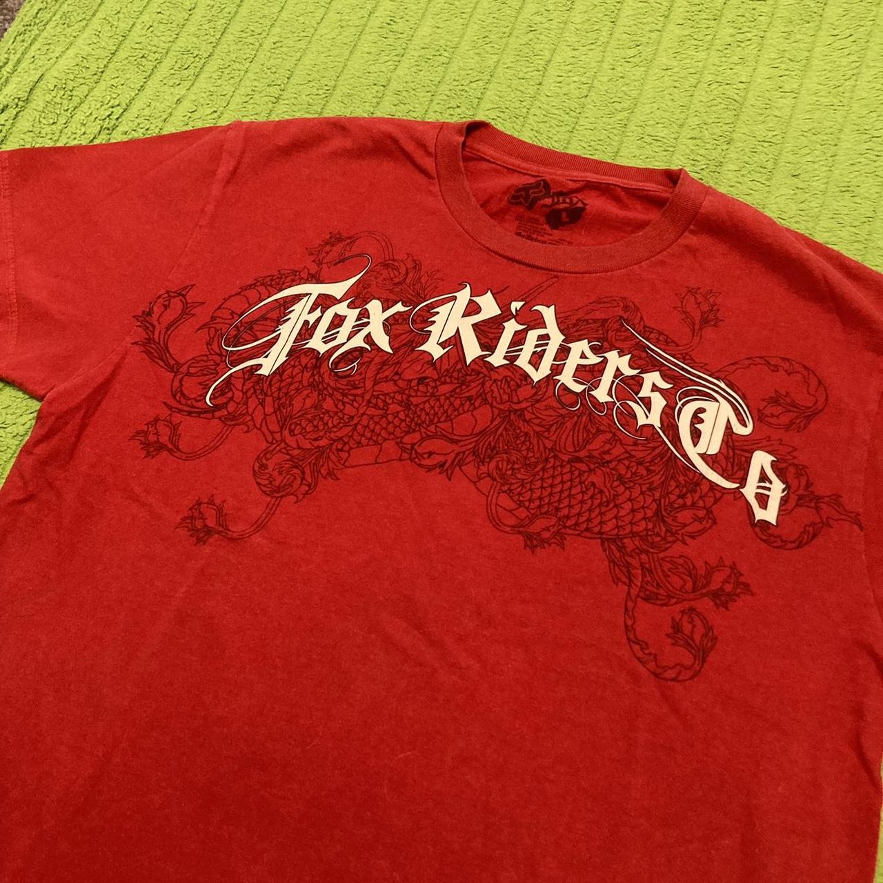 Cyber Y2k red fox riders graphic tee shirt -size... - Depop