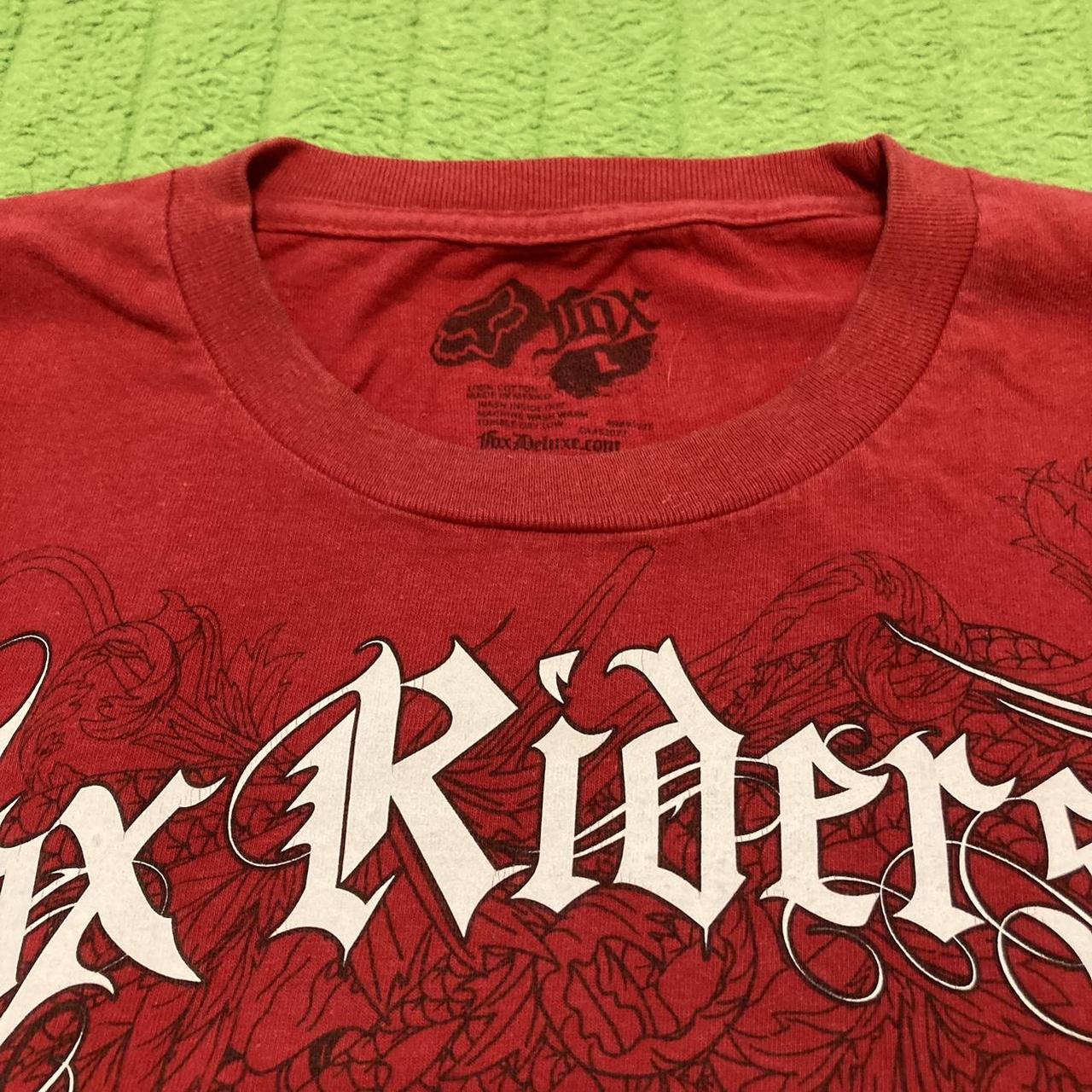 Cyber Y2k red fox riders graphic tee shirt -size... - Depop