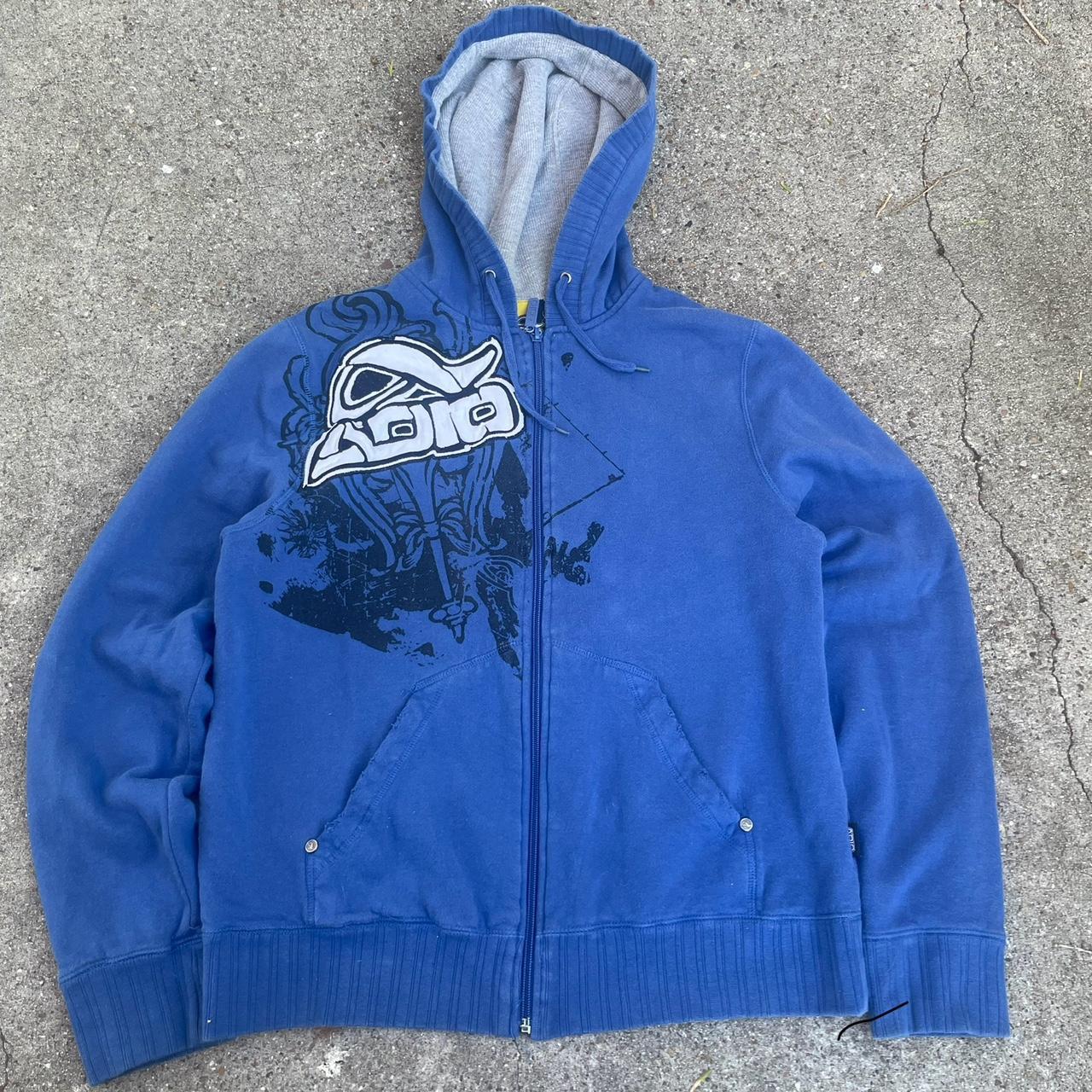 Y2K adio skate blue and black zip up jacket hoodie... - Depop