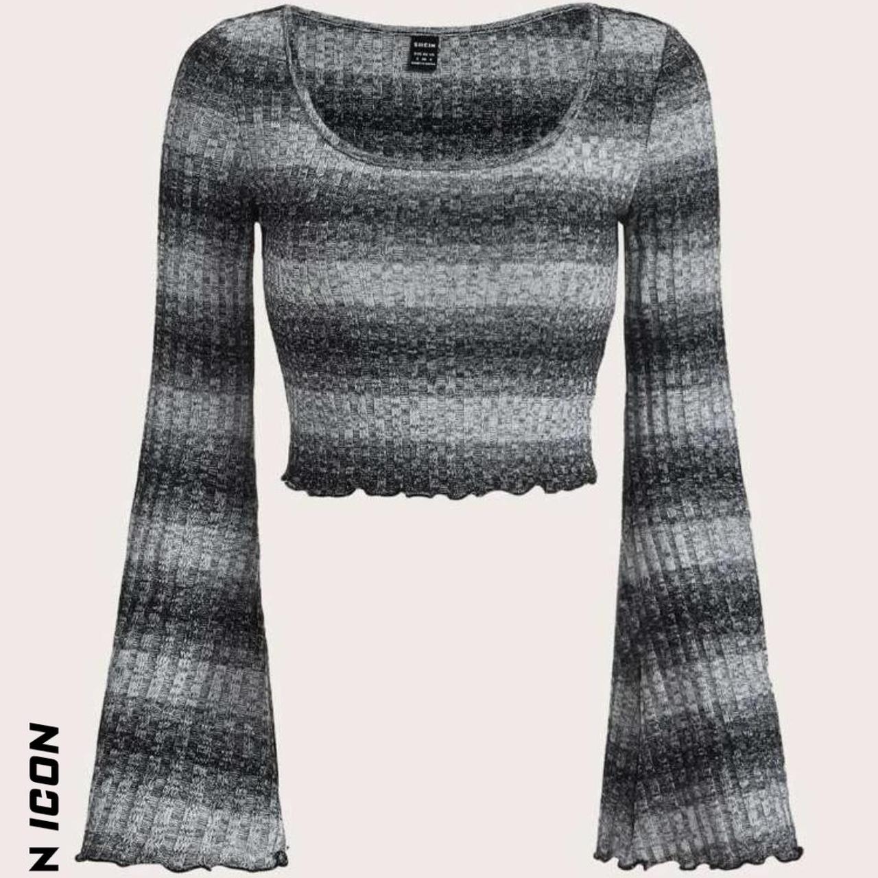 SHEIN Grey and black cropped long bell sleeve crop... - Depop