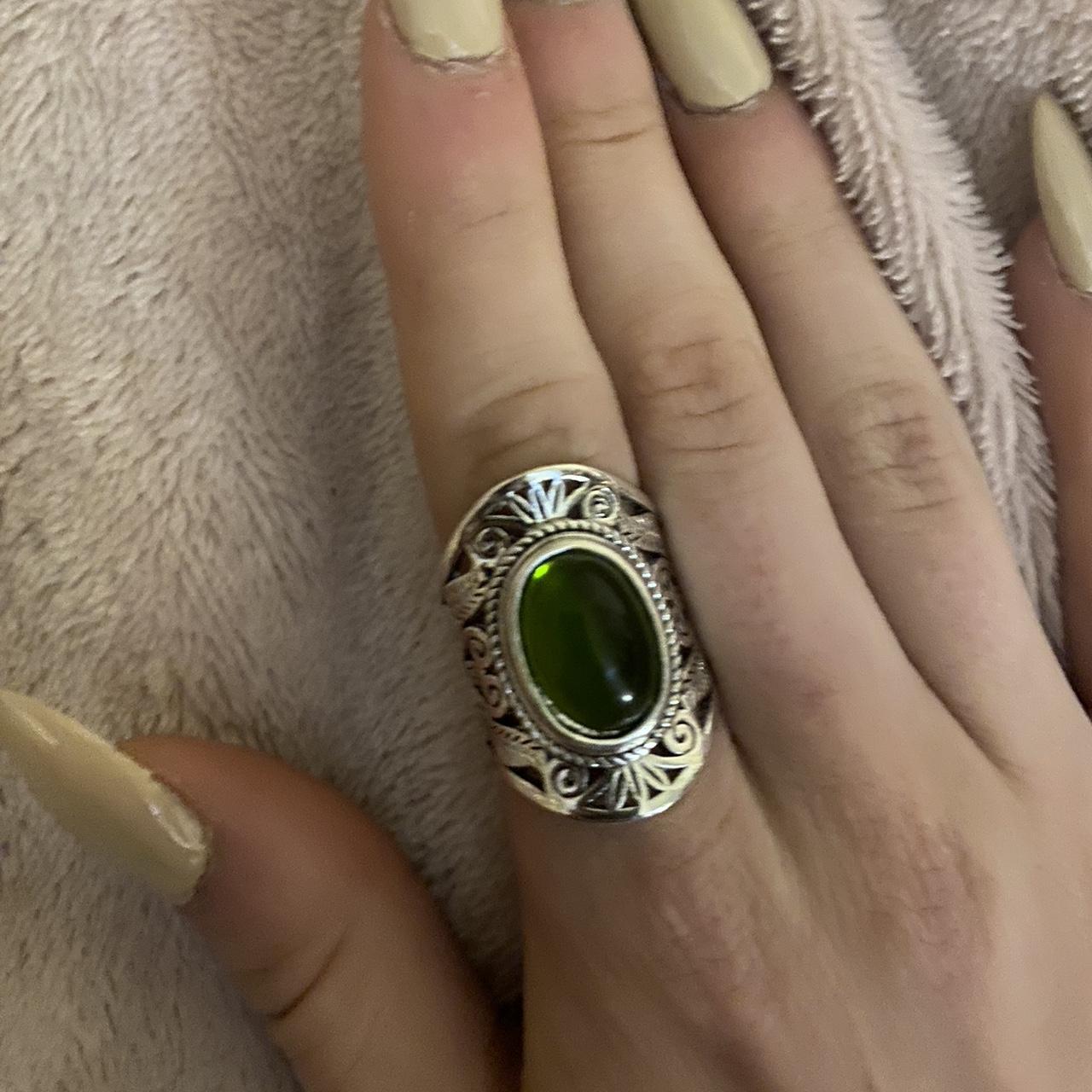 Green/sliver chunky/long ring! very... - Depop