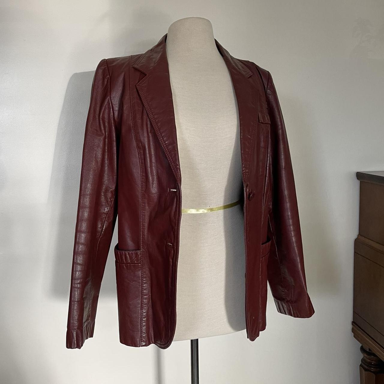 Genuine Leather Vintage Burgundy Jacket Made in... - Depop