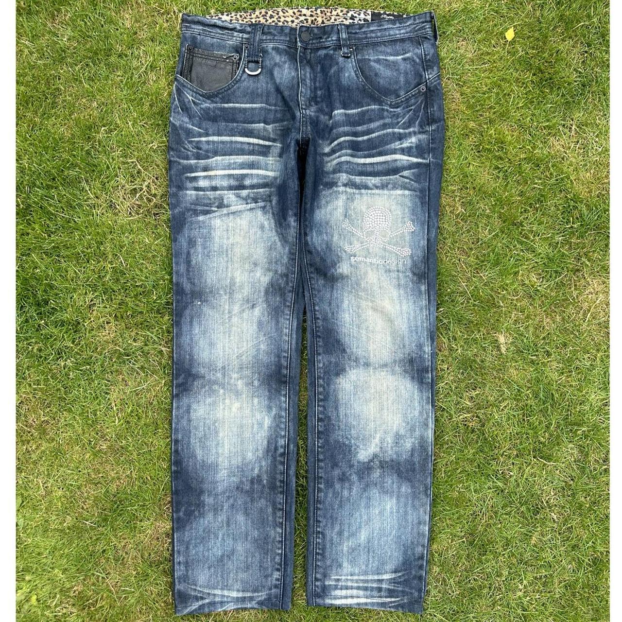 Vintage semantic design skull jeans Lovely pair of... - Depop