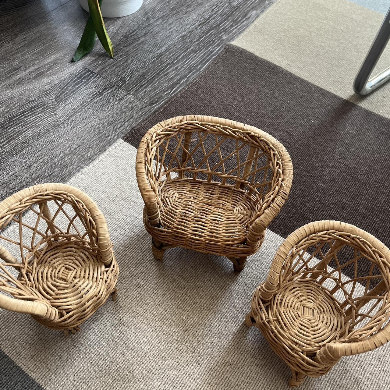 Set of 3 Wicker Mini Chairs so cute and vintage!... - Depop