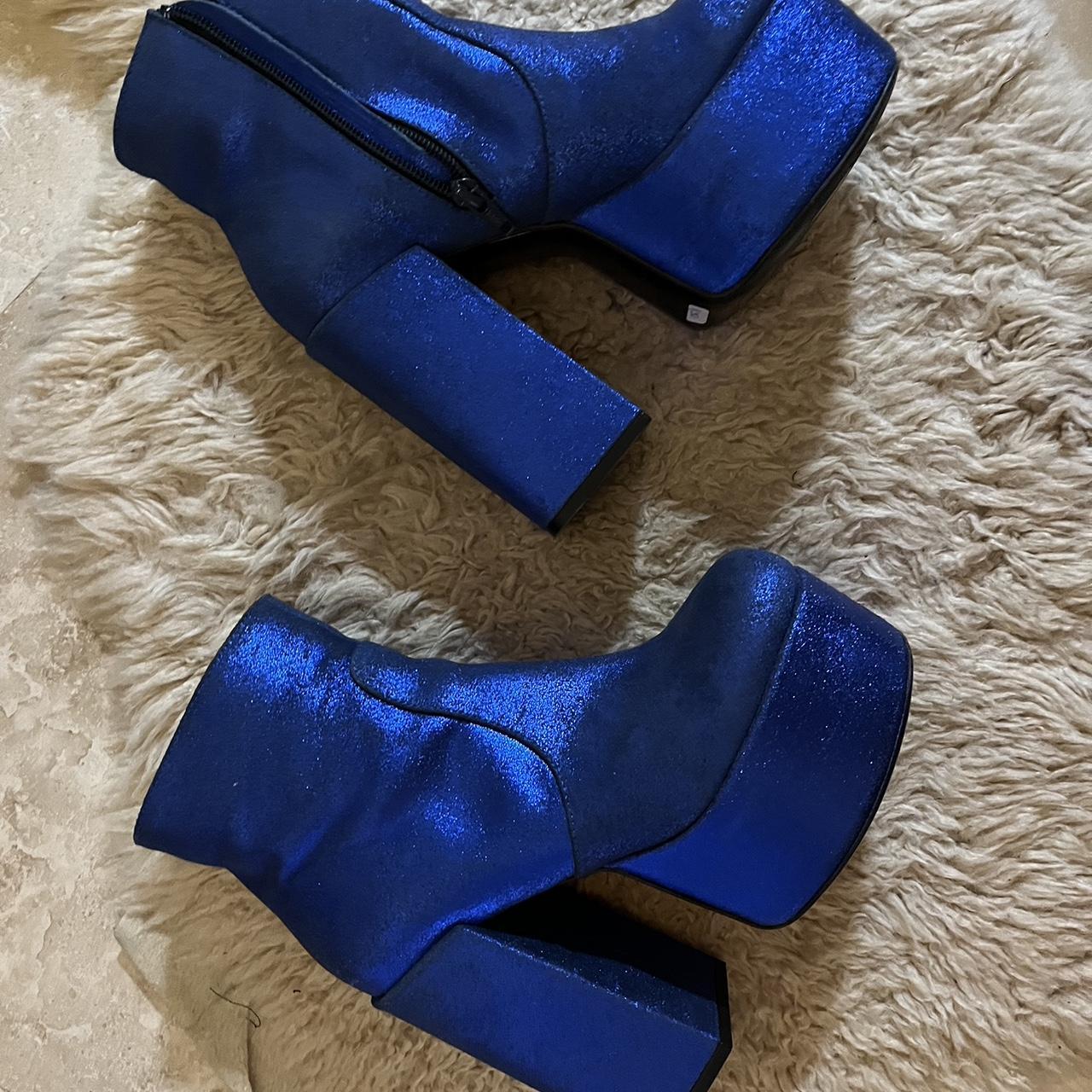 Metallic Blue Platform Boots Size 37 leather!... - Depop