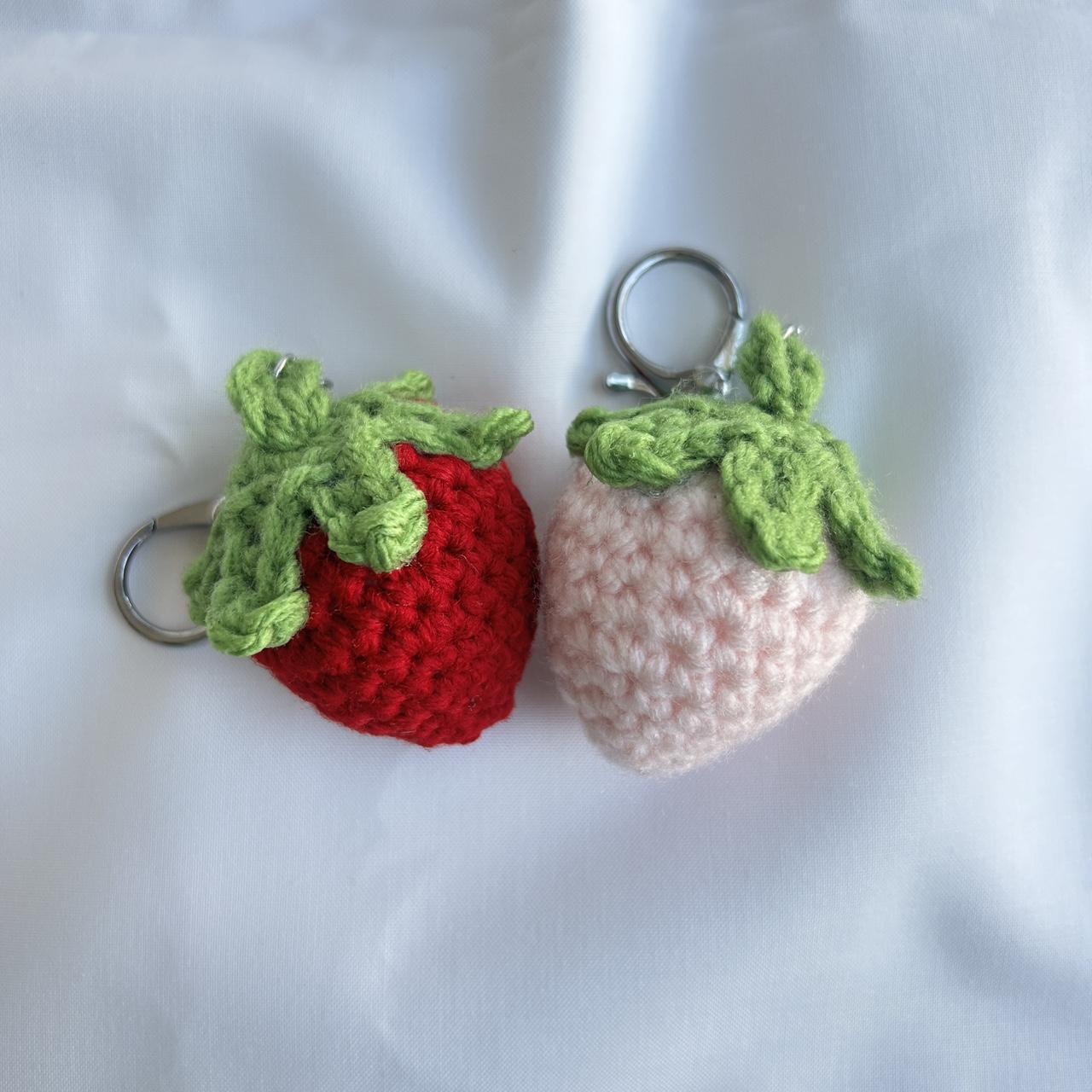 Handmade strawberry keychain with a cute green leaf... - Depop