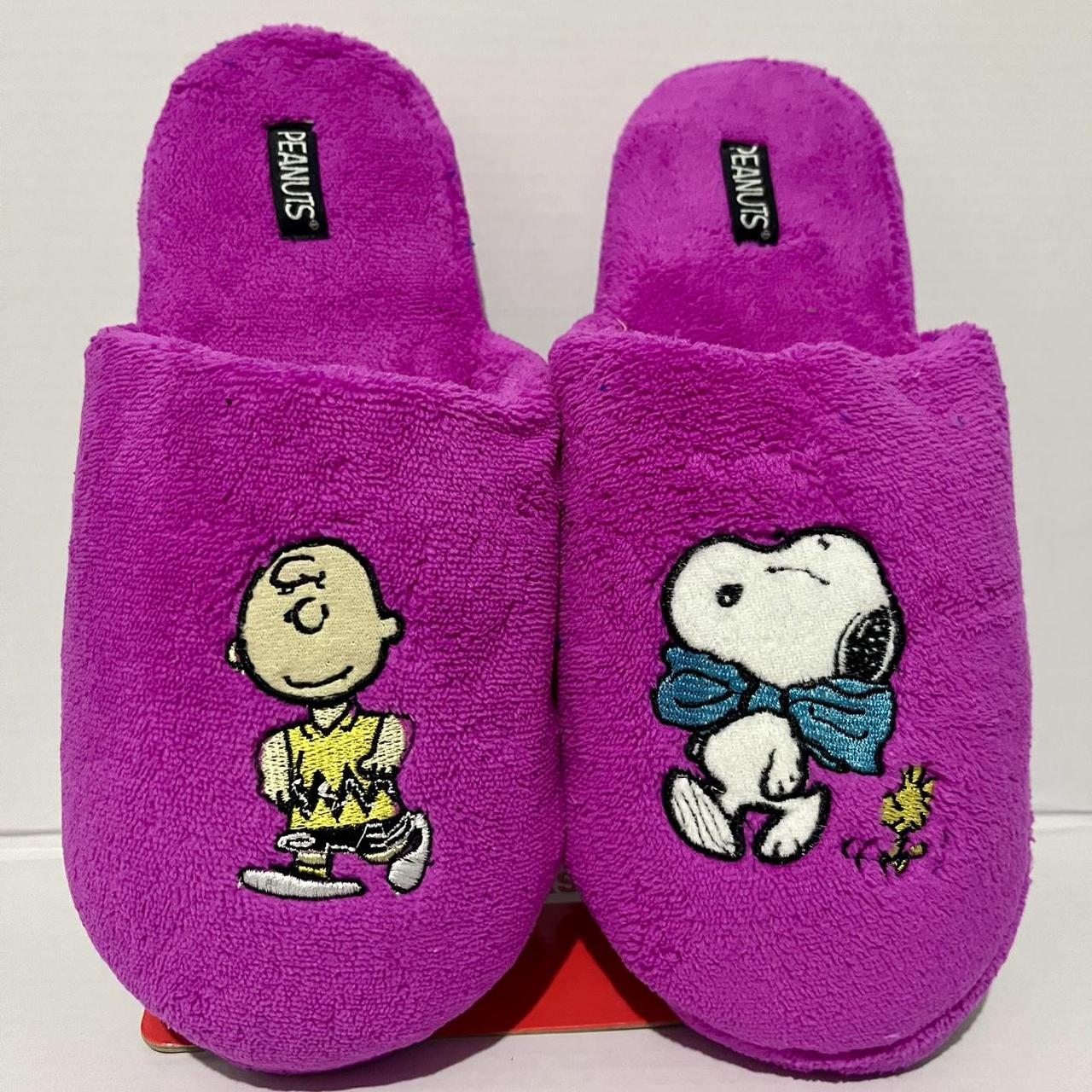 Soft and cozy purple Peanuts slippers with Snoopy... - Depop