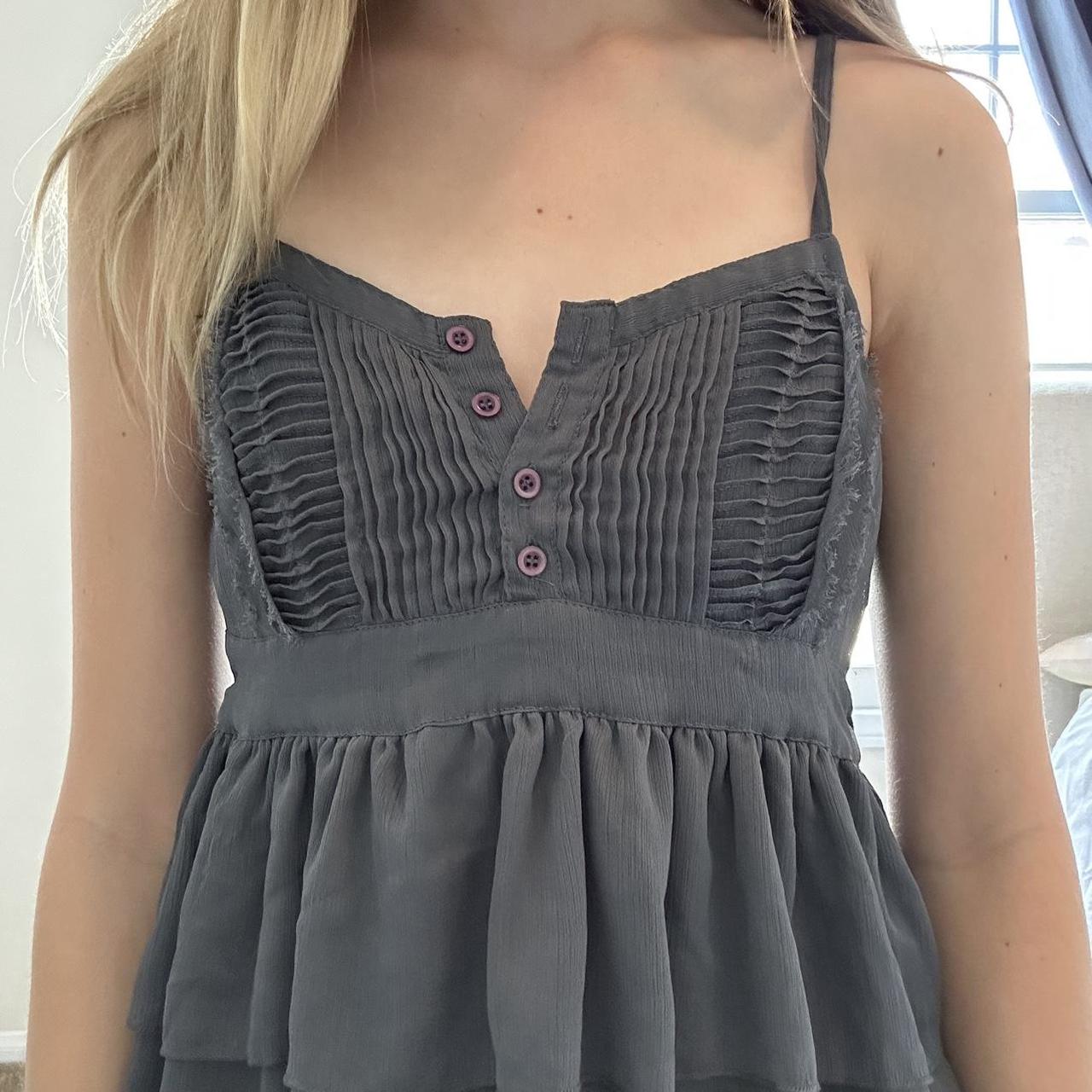 grey ruffle top with purple buttons #ruffles - Depop