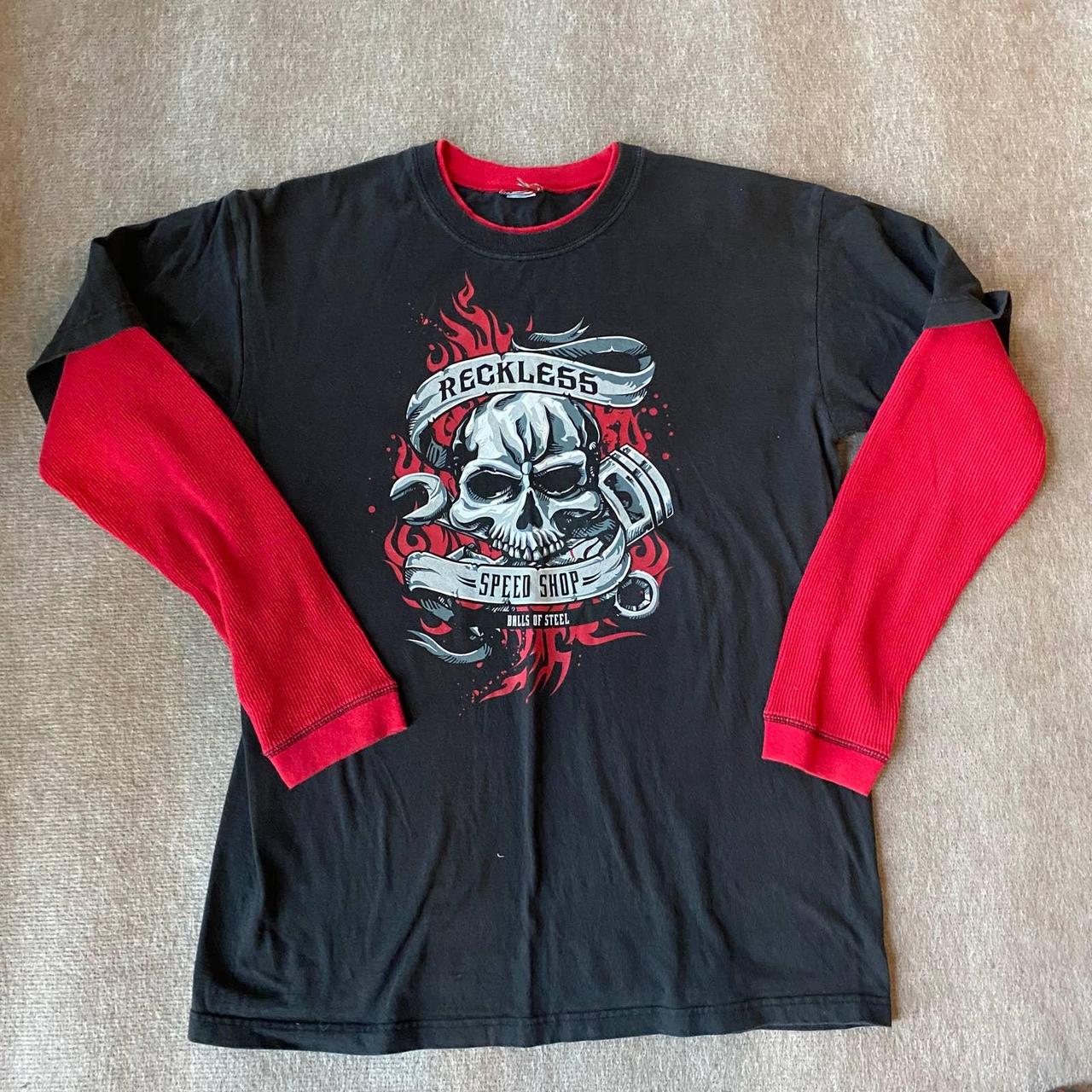 Vintage y2k 2000s Hybrid Skull Layered Tee Balls of... - Depop
