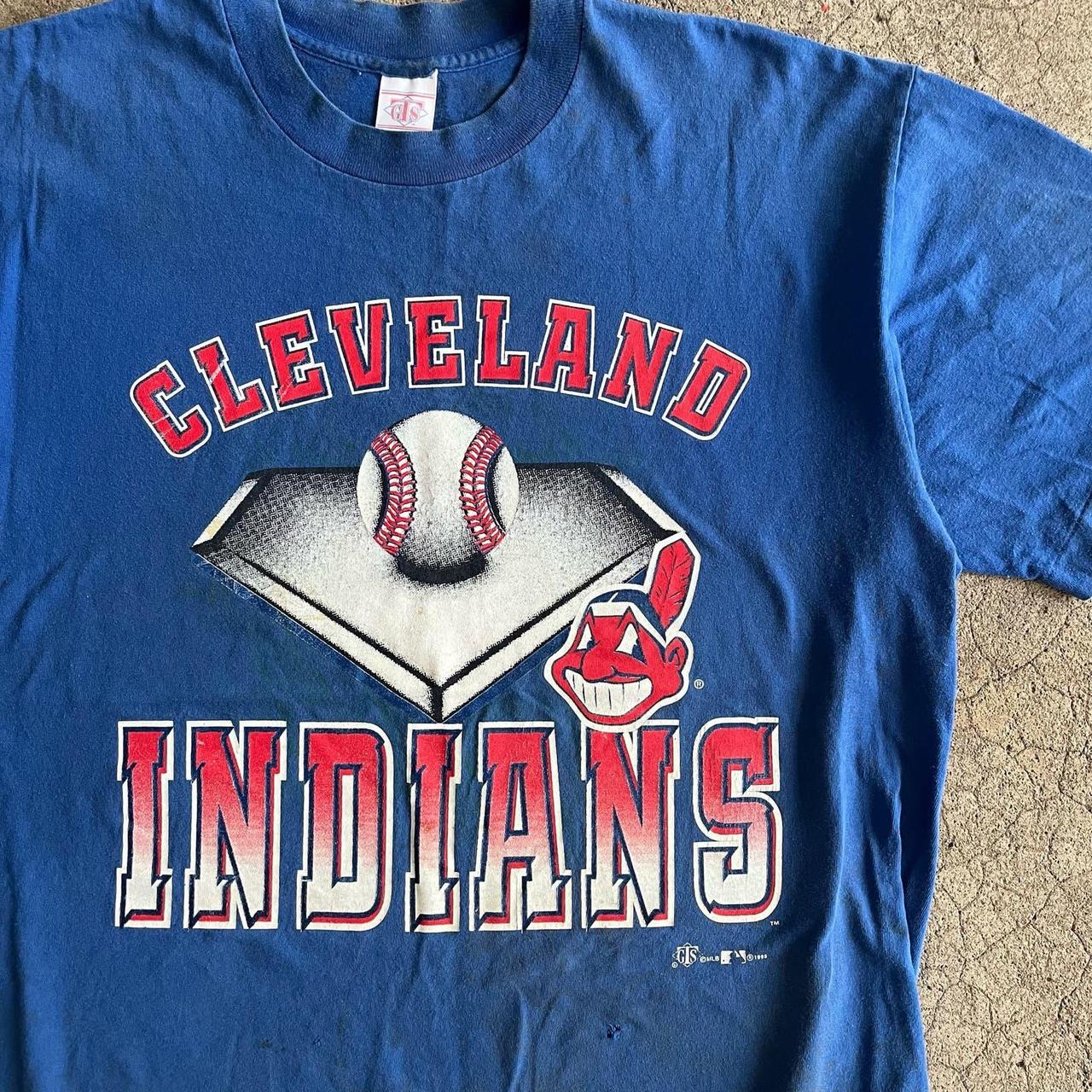 Vintage 90s GTS MLB Cleveland Indians Blue T-Shirt... - Depop